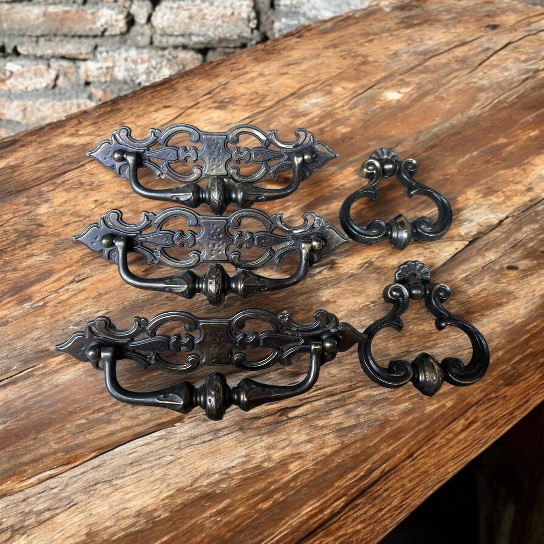 Vintage Brass Drawer Pull Drop Handles Set of 5 - Etsy