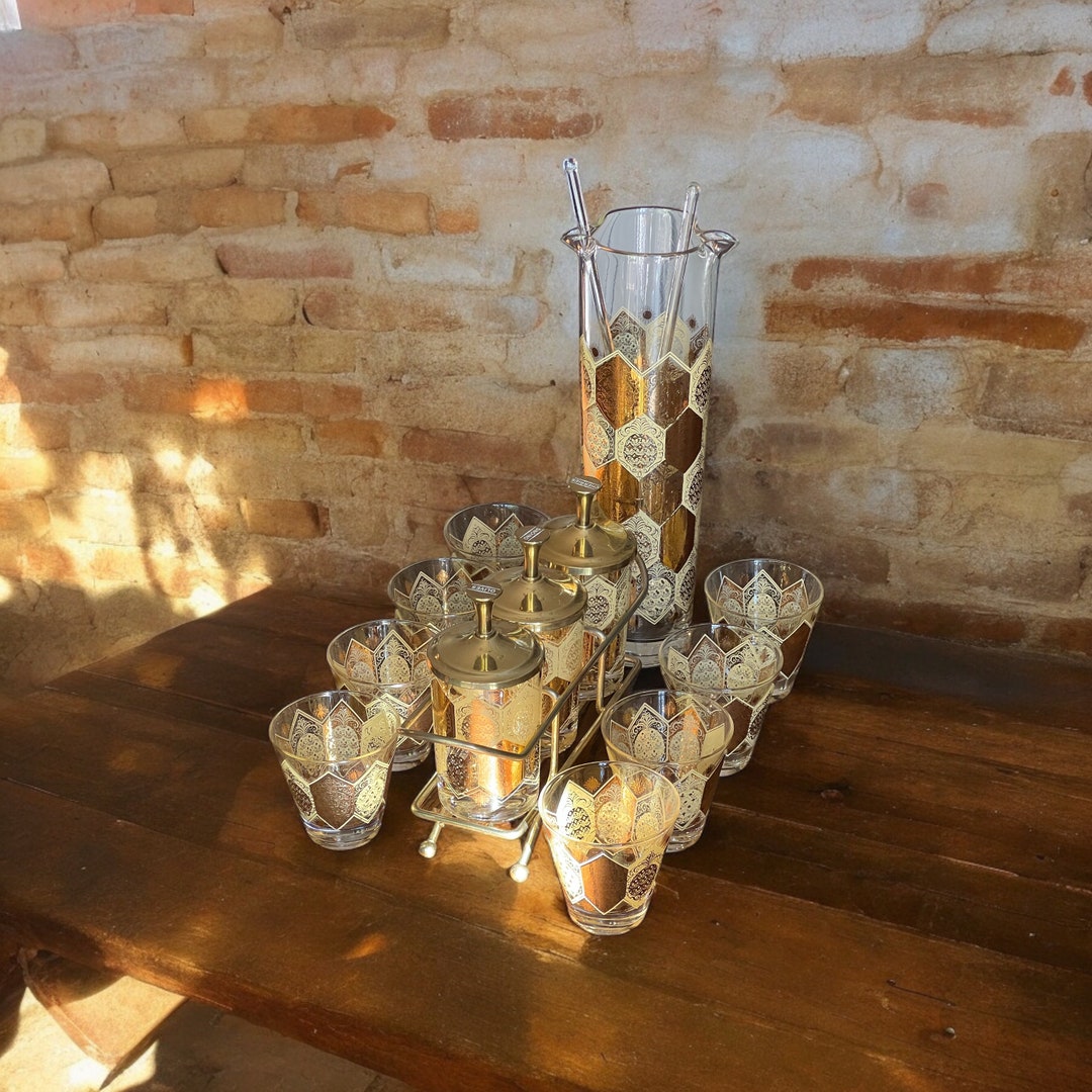 Vintage Ned Harris CERA 22k Gold Pineapple Gilt MCM Cocktail Bar ...