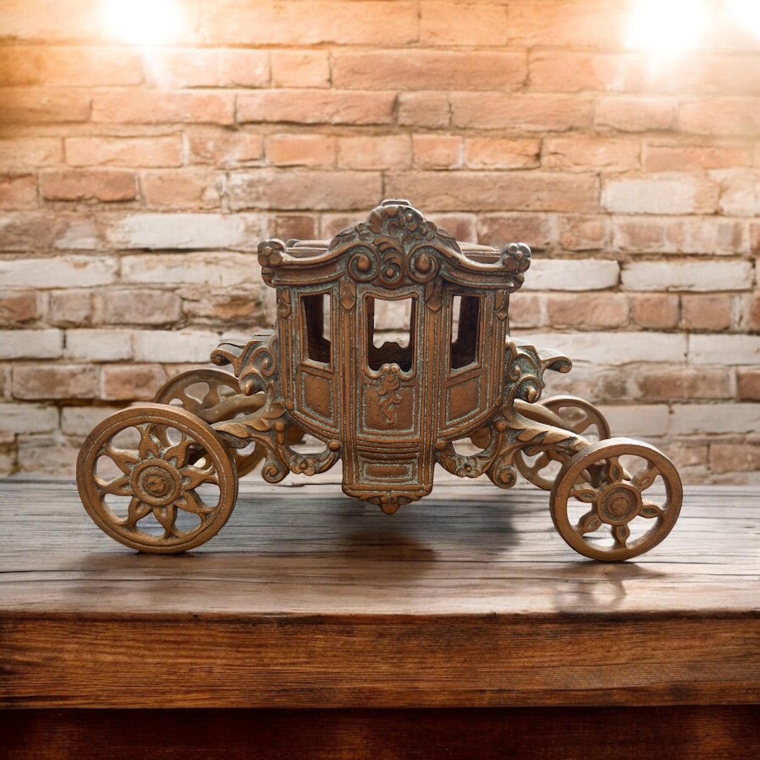 Vintage Cinderella Carriage Cast Iron Brass Color Stagecoach - Wheels ...