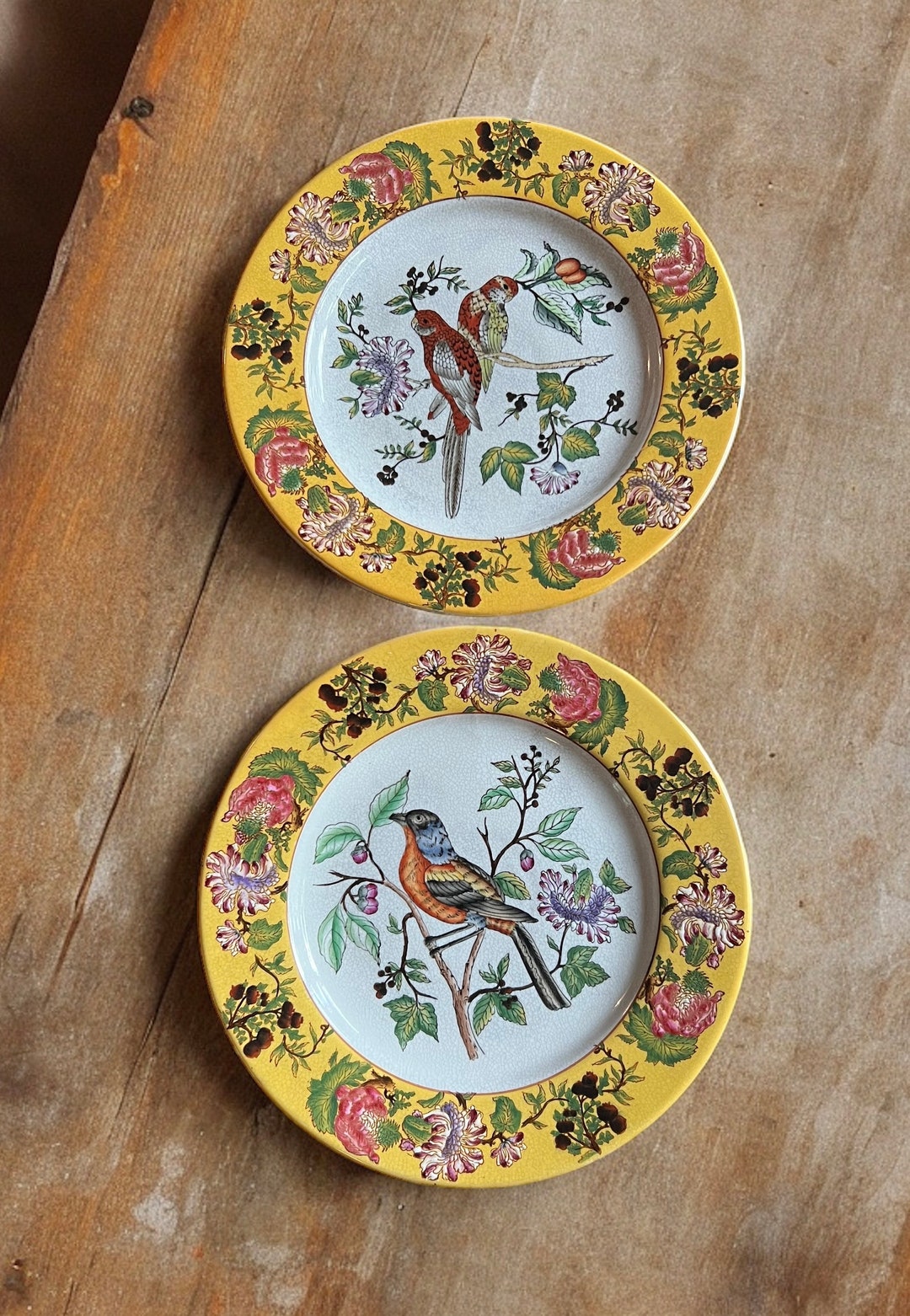 Vintage Mark Roberts Chinoiserie Decorative Bird Plates Antique Crackle ...