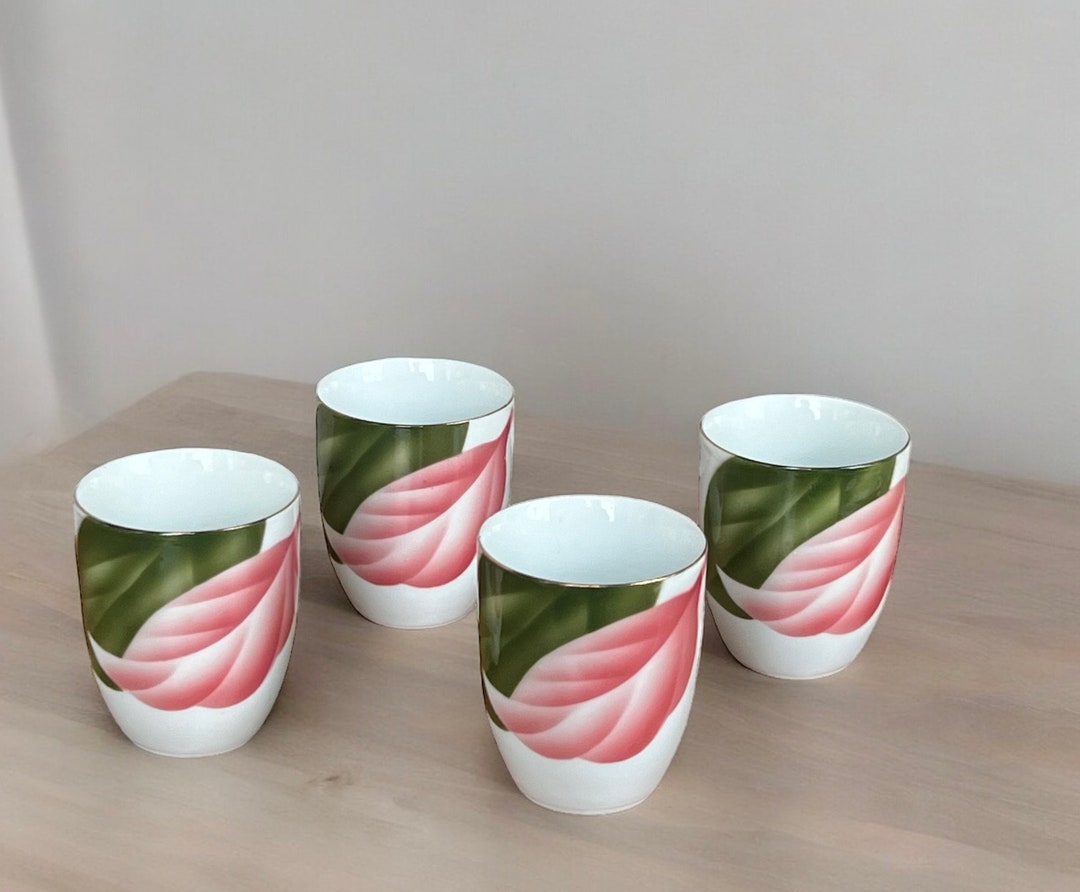 Vintage Handleless Teacup Set of 4 Hand Painted Floral Sake Cups ...