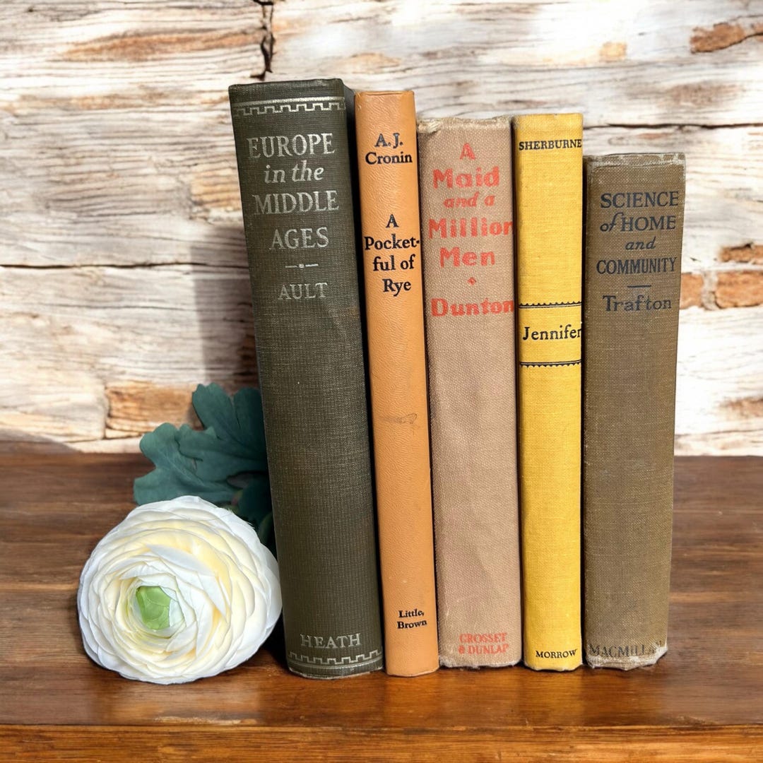 Antique Book Stack Set of 5 Fall Colors Instant Vintage Book Collection ...