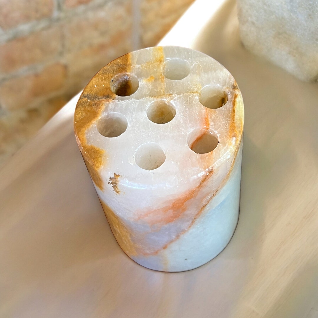 Vintage Marble Onyx Stone Pencil Pen Holder Desk Decor - Etsy