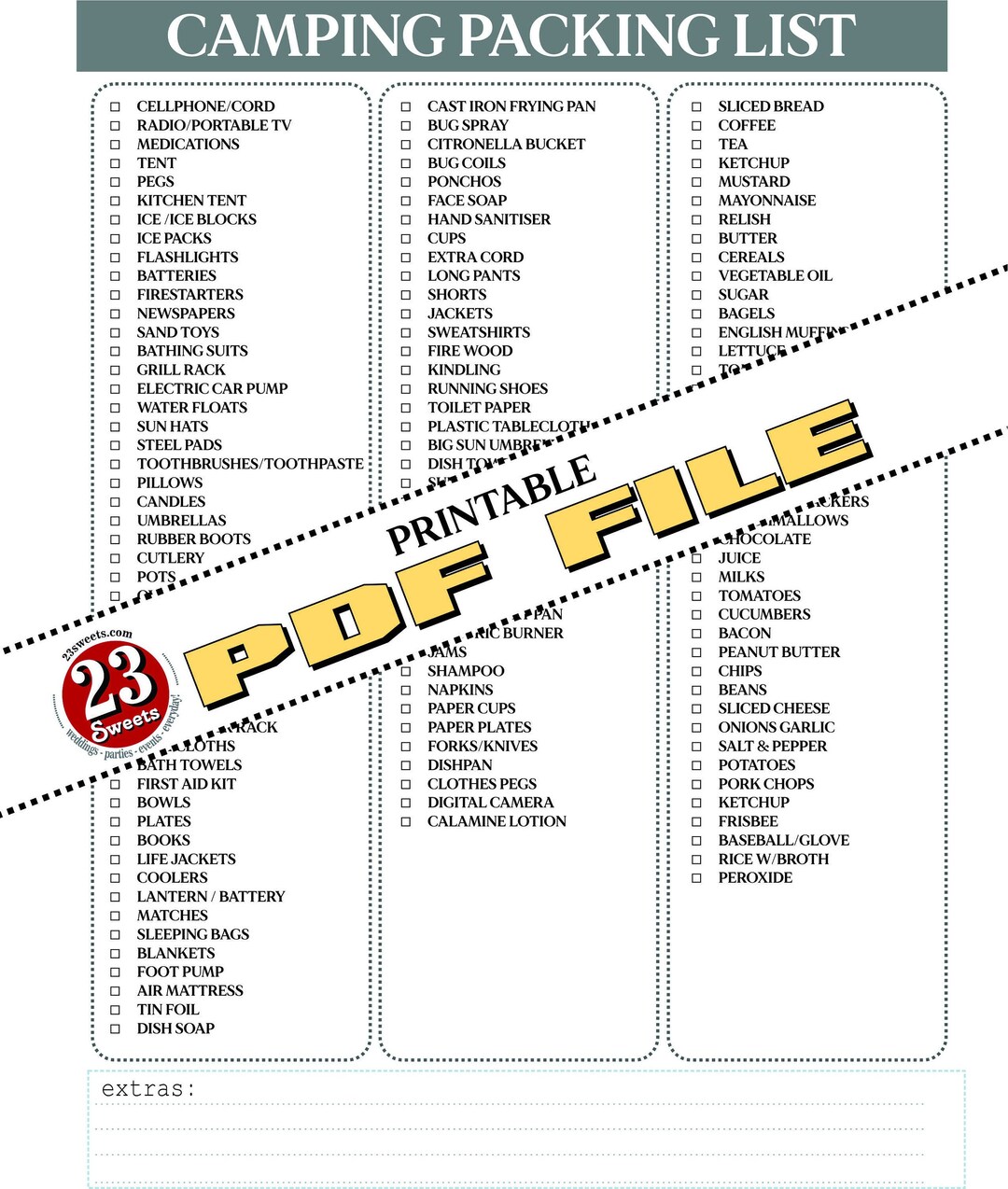 Digital CAMPING PACKING List Sheet Page, Downloadable Pdf File, Pdf ...