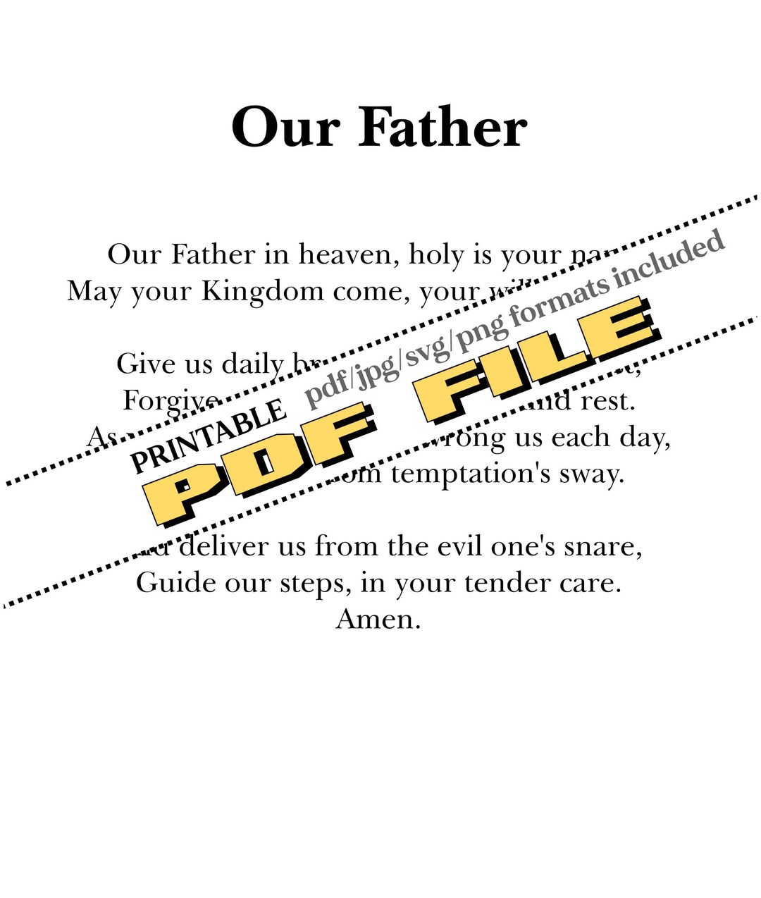 Digital OUR FATHER Prayer Sheet Page, Excerpt From Poetic Bible SHORT ...