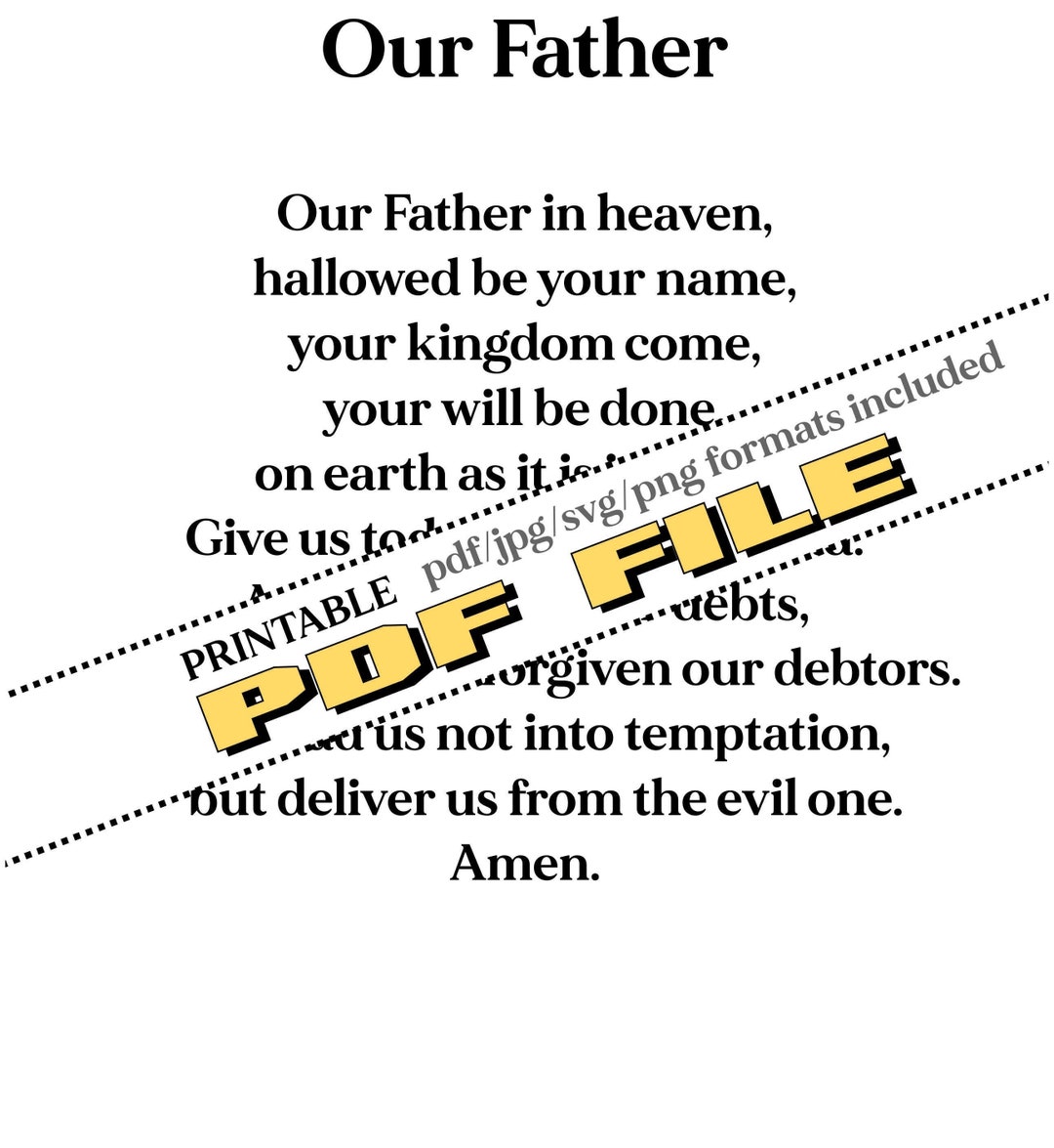 Digital OUR FATHER Prayer Sheet NIV Page, Downloadable Pdf File, Jpg ...