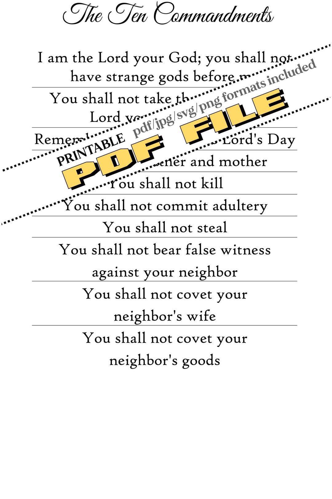 Digital Ten Commandments Catholic Version Script Style Sheet Page ...