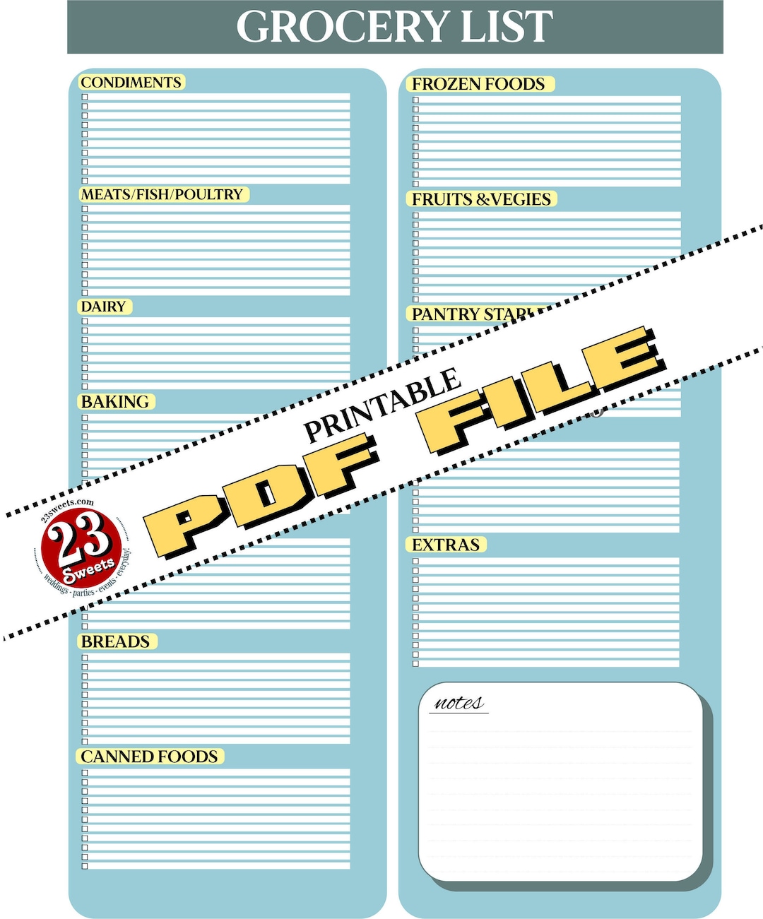 Digital Grocery List Sheet Page, Downloadable Pdf File, Pdf File ...