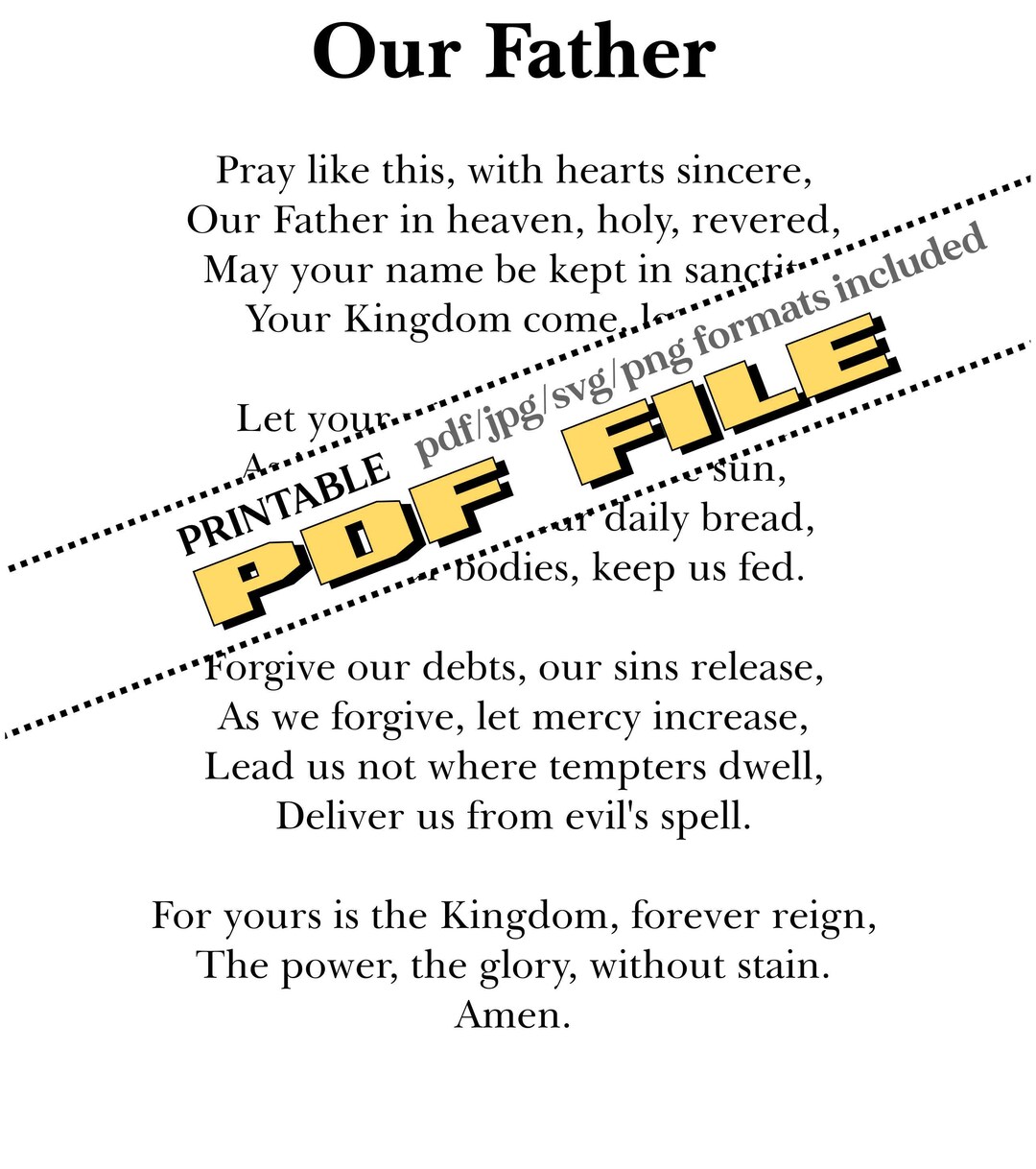 Digital OUR FATHER Prayer Sheet Page, Excerpt From Poetic Bible Version ...