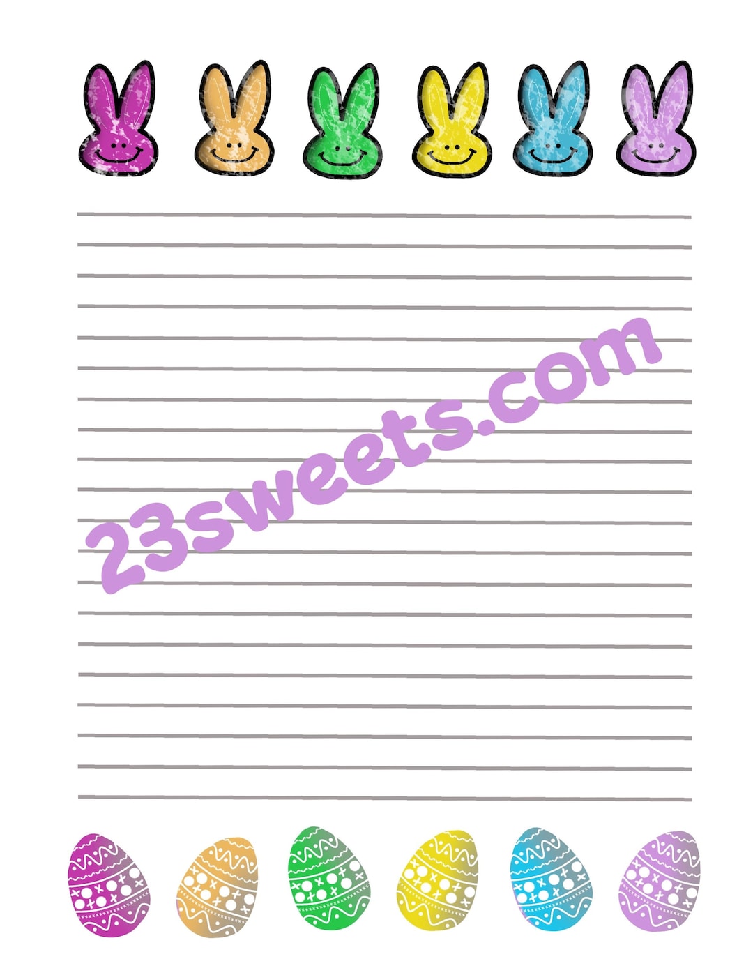 Bunnies and Eggs Lined Writing Paper, Easter Stationery (digital ...