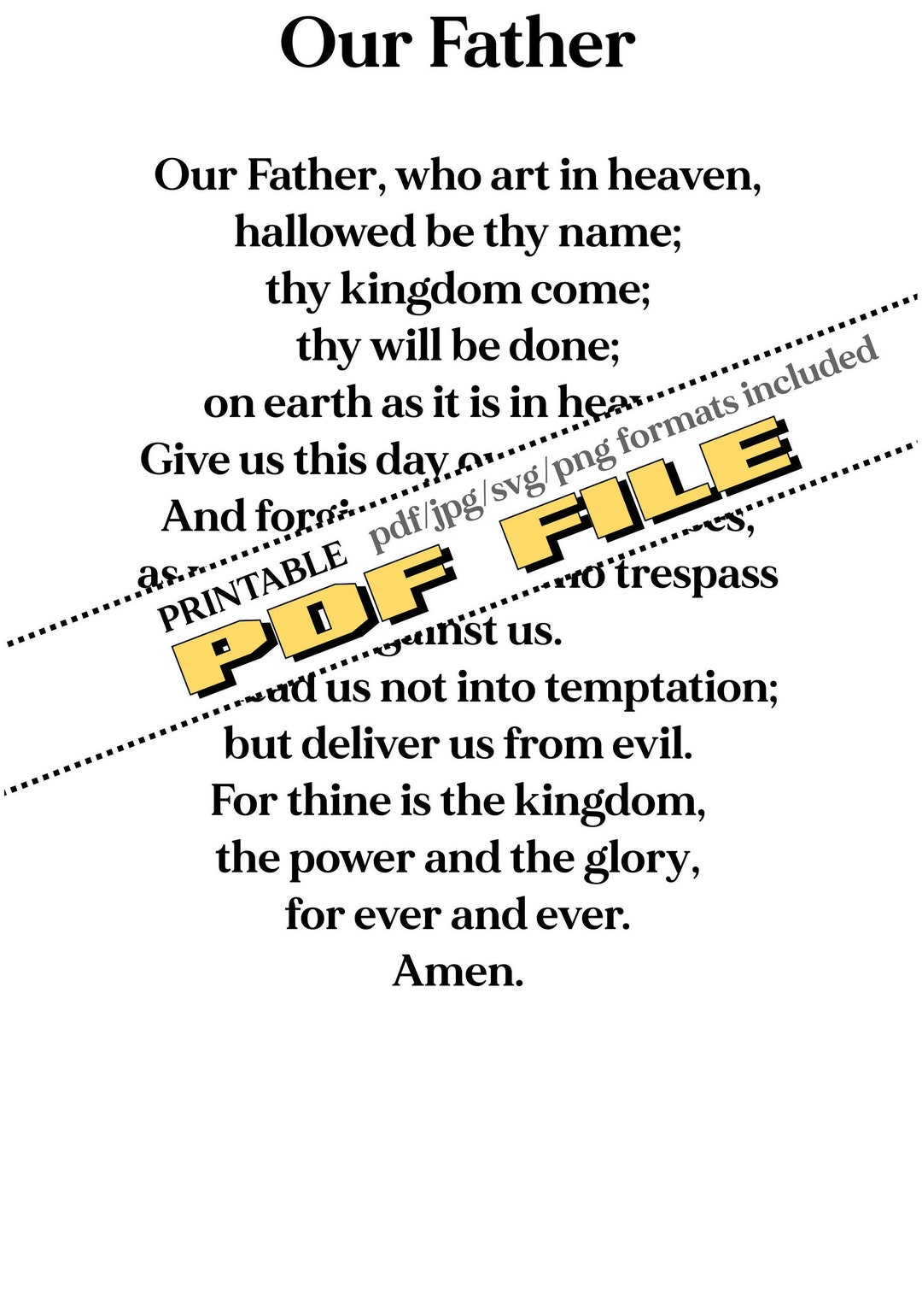 Digital OUR FATHER Prayer Sheet Traditional Church of England Page ...