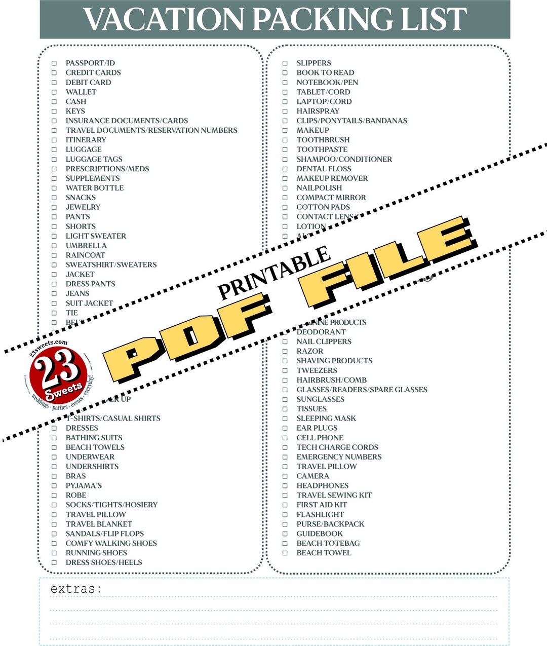Digital VACATION PACKING List Sheet Page, Downloadable Pdf File, Pdf ...