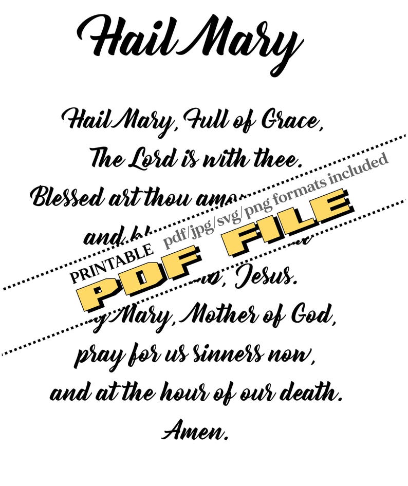 Hail Mary Prayer Printable, Black and White (digital Download) - Etsy