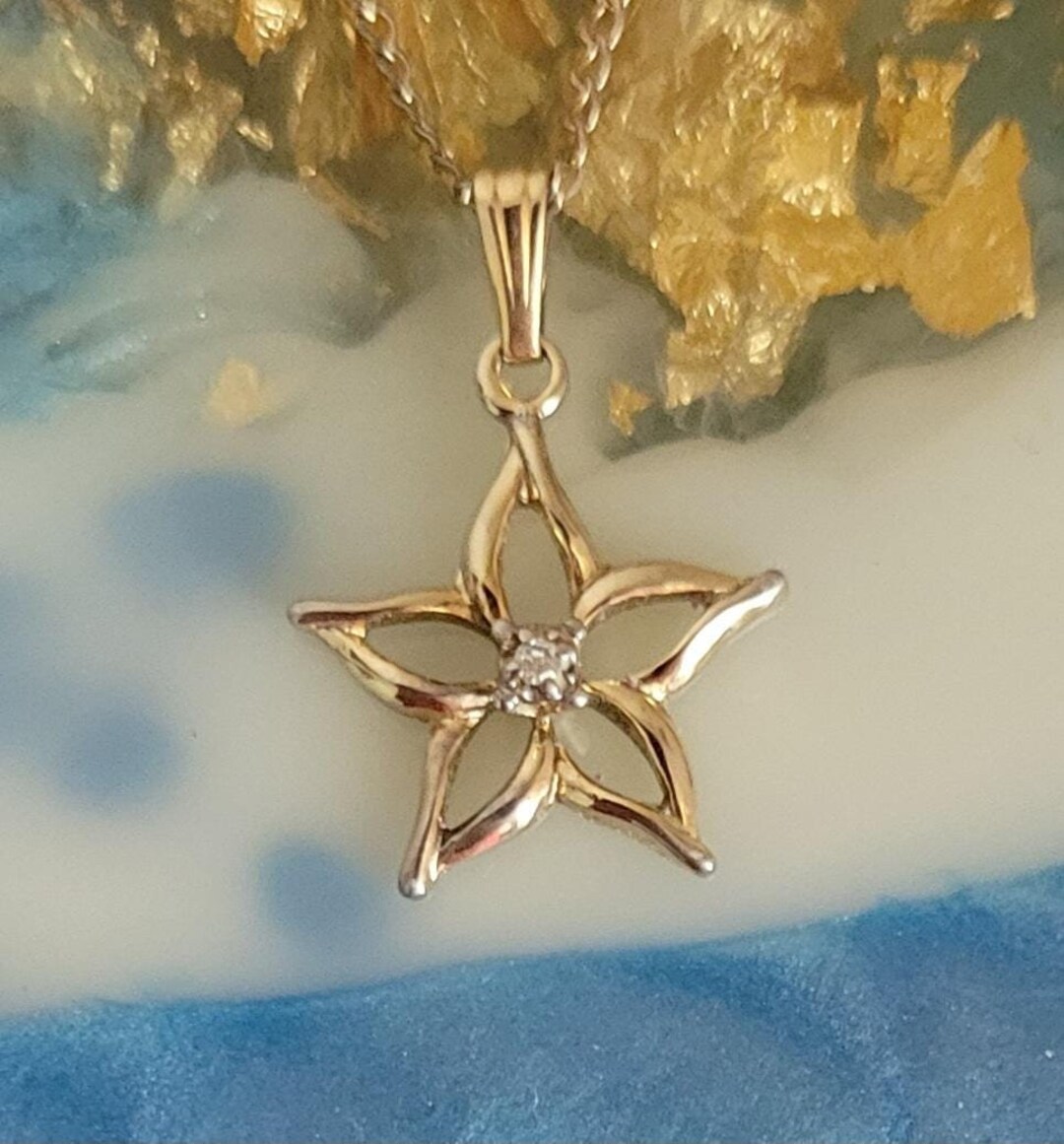 Genuine Diamond Star, Flower, 12K Gold Filled, 17" GF Chain - Etsy