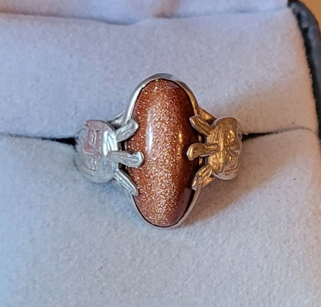 Vintage Goldstone Native American Sterling Ring Indian - Etsy