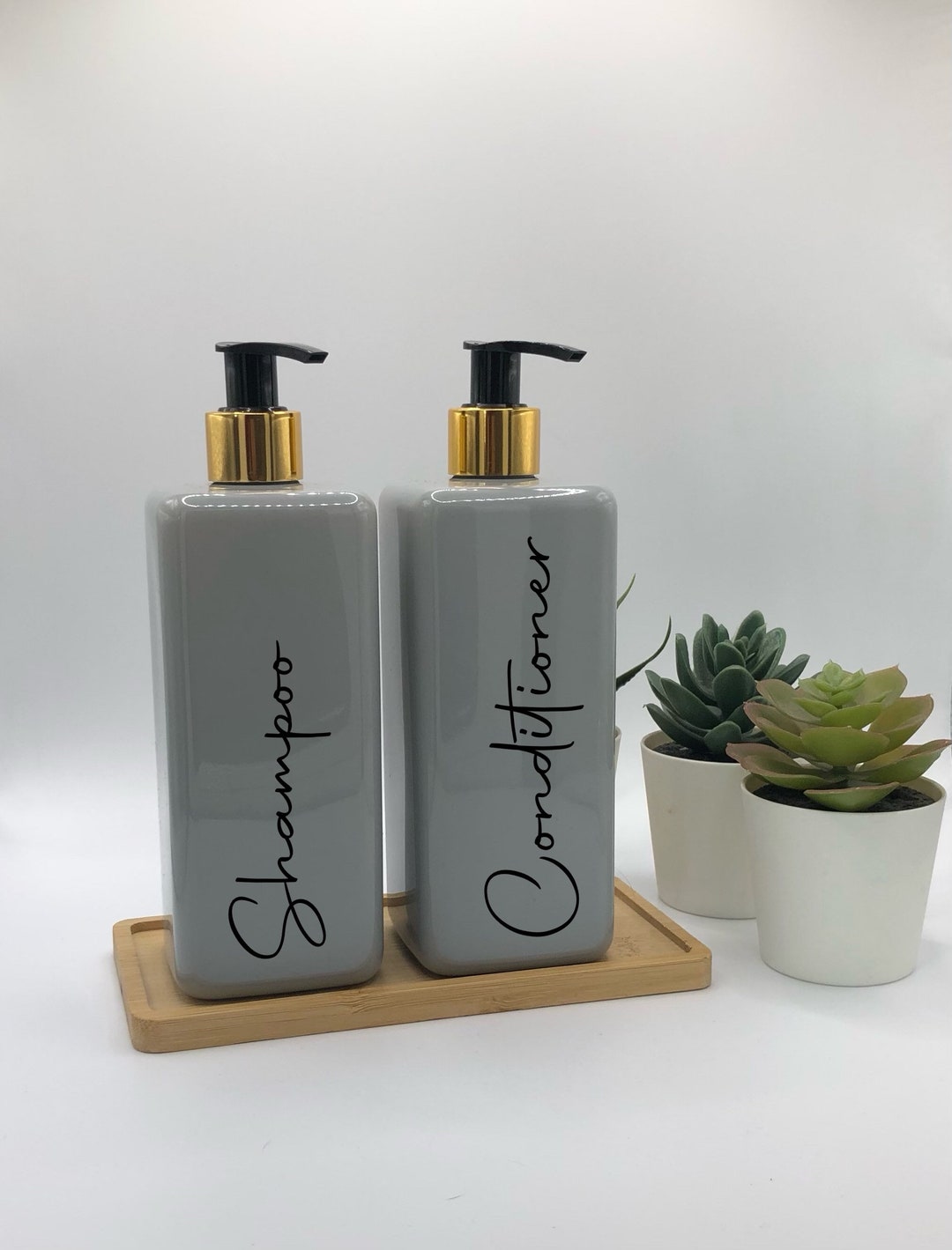 Grey Square Bottle With Black/gold Pump 250ml/500ml | Refillable ...