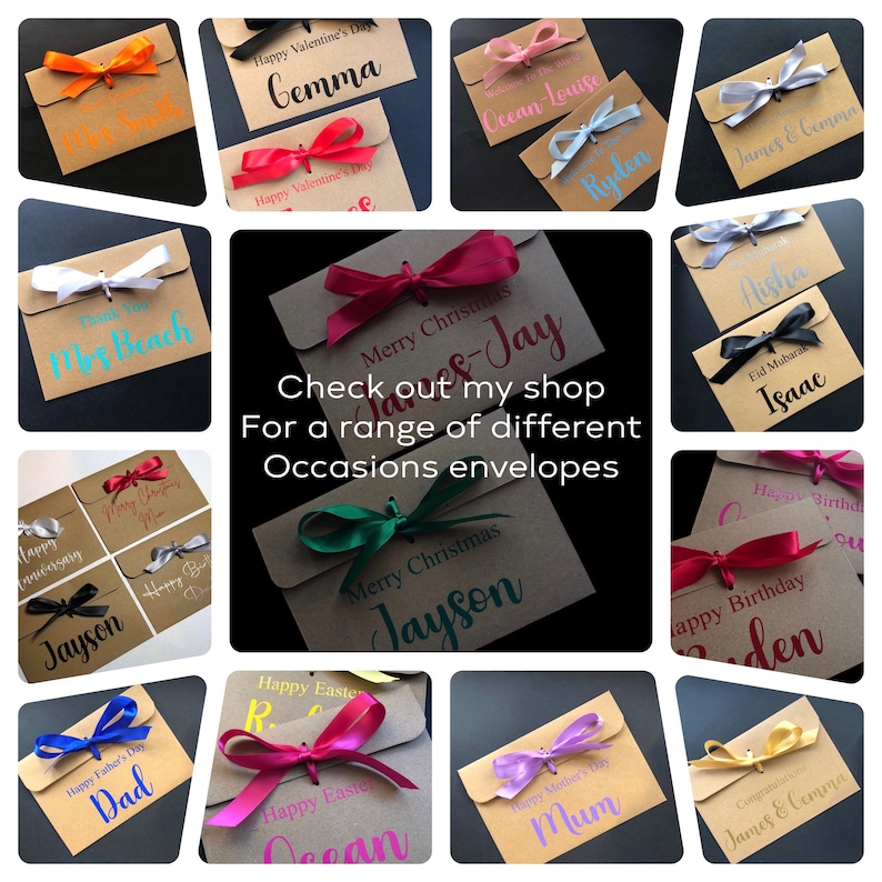 Personalised Elf Money/voucher Envelope: Kraft Brown With Satin Ribbon ...