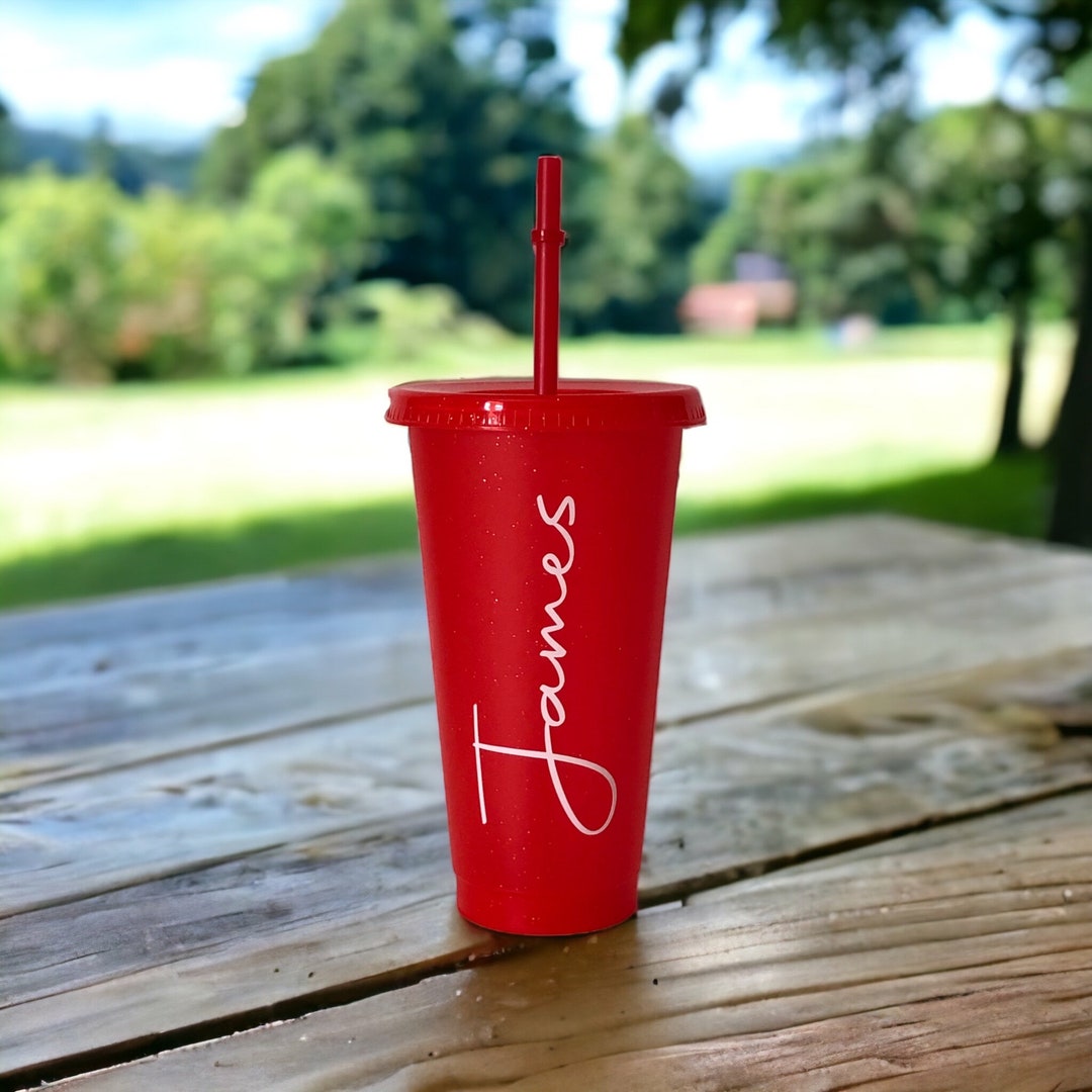 Red Glitter Cold Cup 24oz With Lid and Straw Reusable Personalised Gift ...