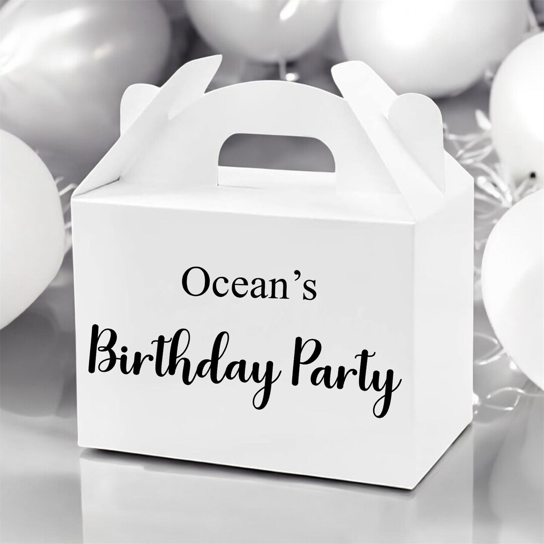 Birthday Party Snack Box: White Favour Treat Box Custom Name - Etsy