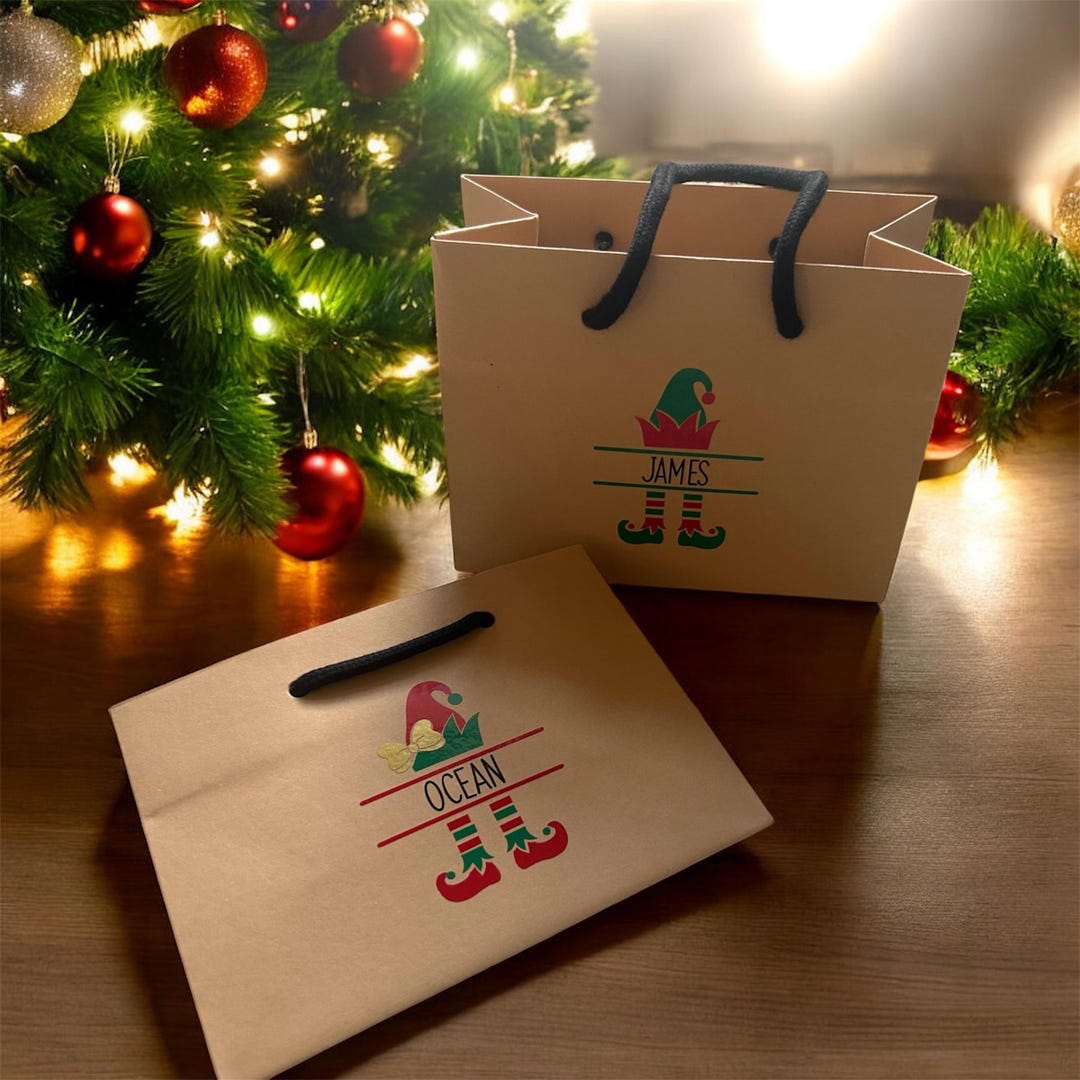 Personalised Christmas Elf Kraft Brown Gift Bag - Holiday Present Gift ...
