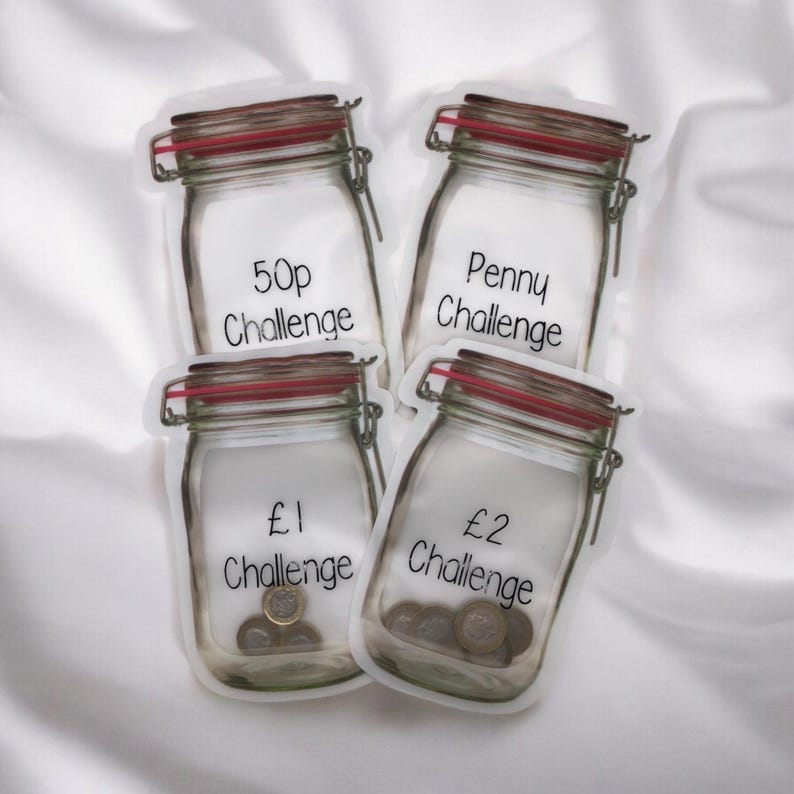 Personalised Money Saving Challenge: Flat Jar Plastic Pouch, Coin ...
