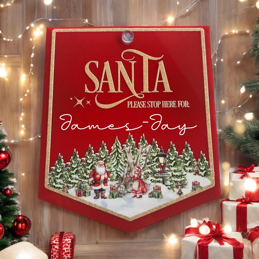 Christmas Door/window Sign | Personalised With Name | Red Acrylic ...