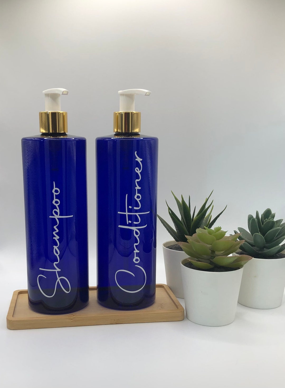 Cobalt Blue Bottle With White/gold Pump 500ml Refillable Reusable ...