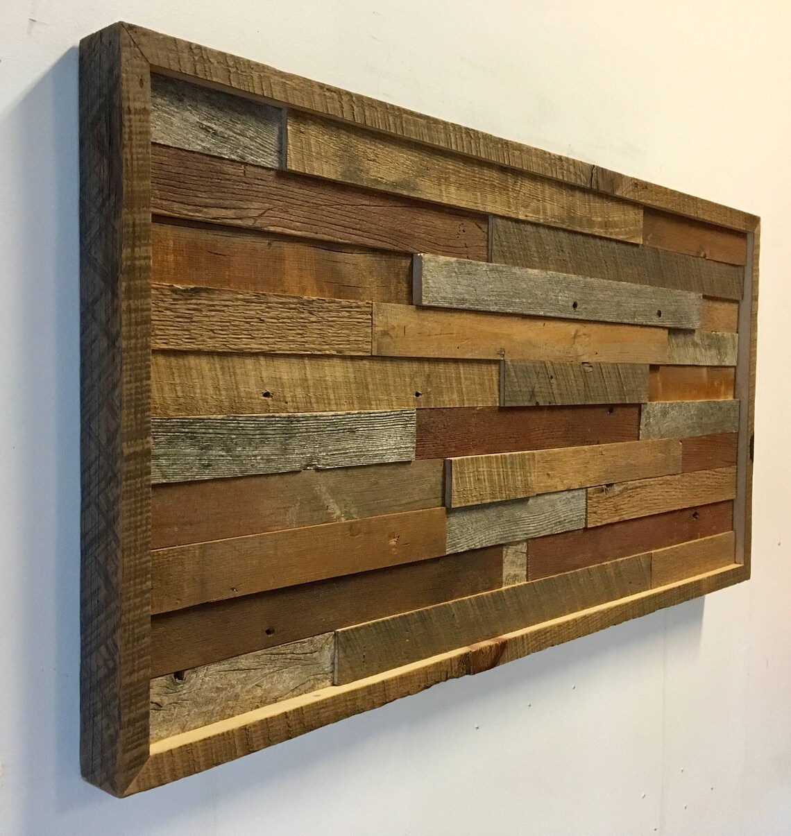 Handmade Reclaimed Barn Wood Wall Art, Rustic Horizontal Slats - Etsy