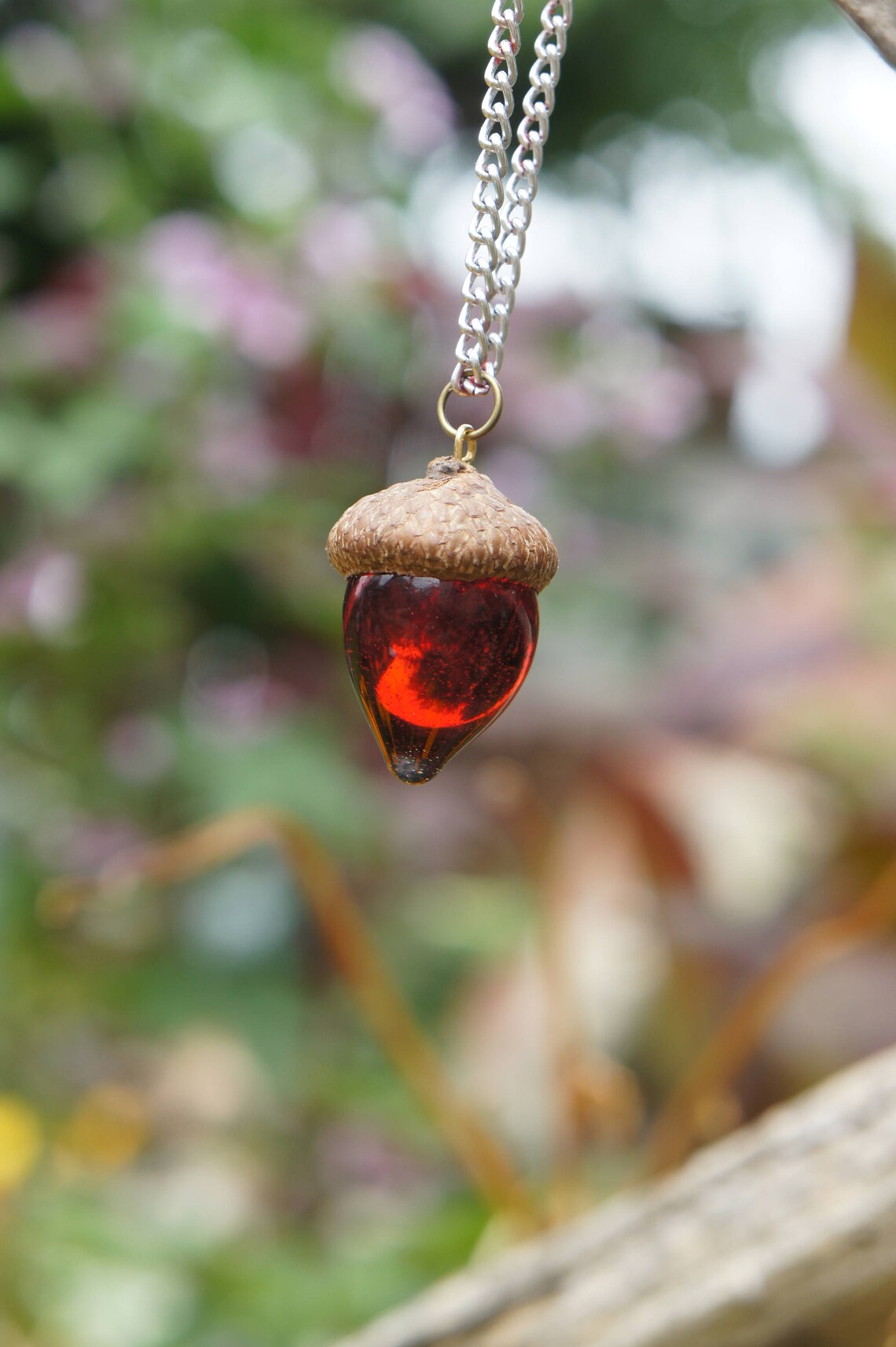 Ruby Red Acorn Pendant - Etsy