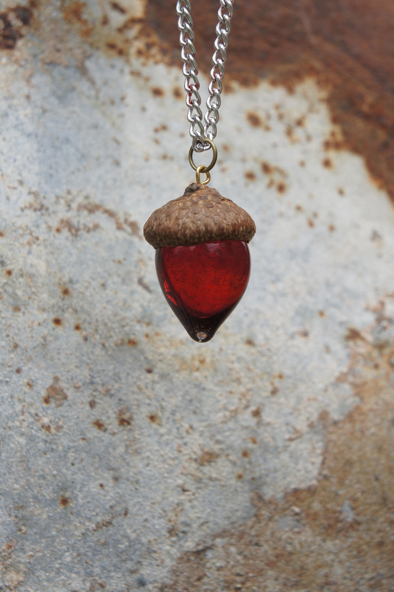 Ruby Red Acorn Pendant - Etsy