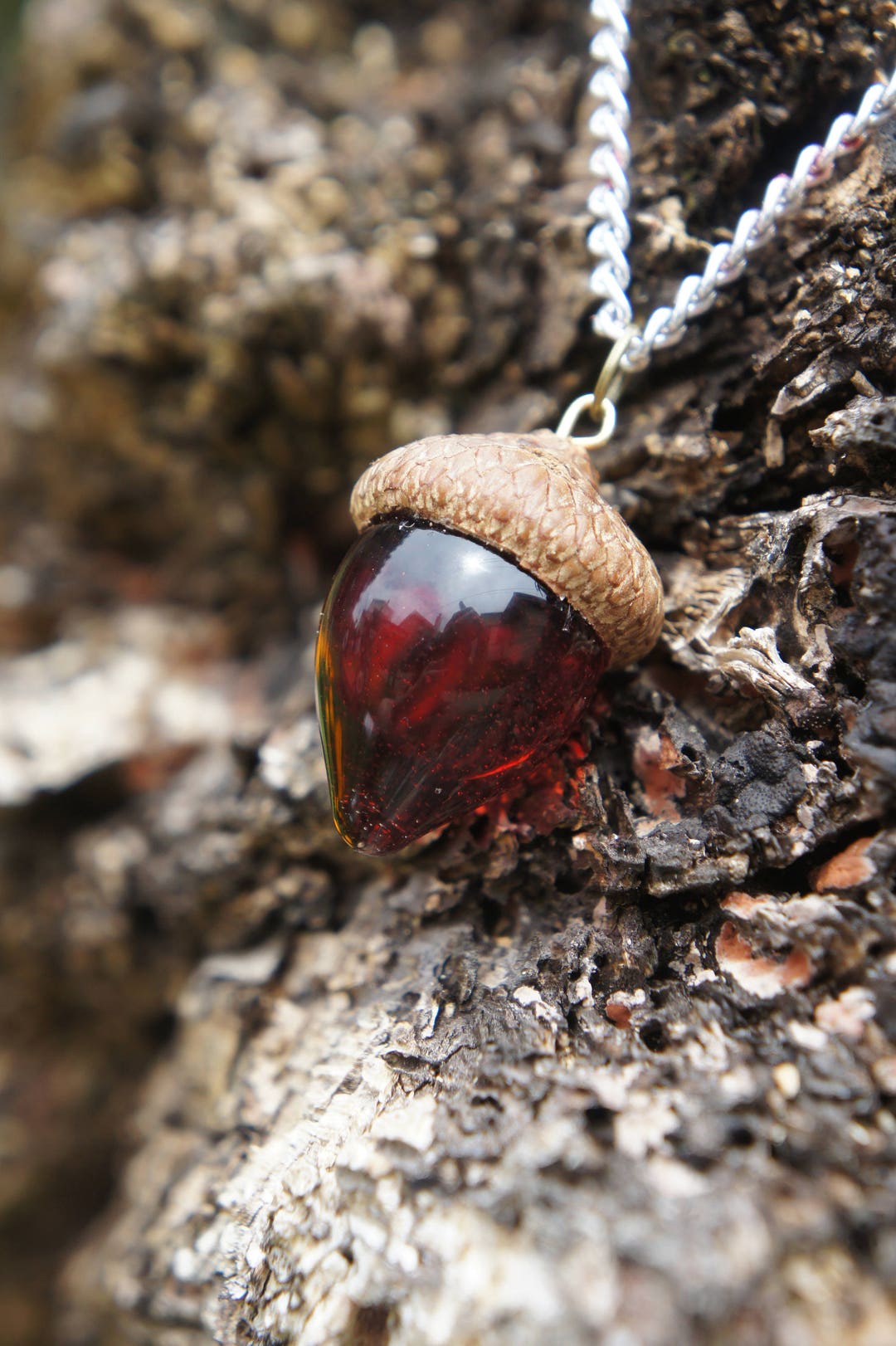 Ruby Red Acorn Pendant - Etsy