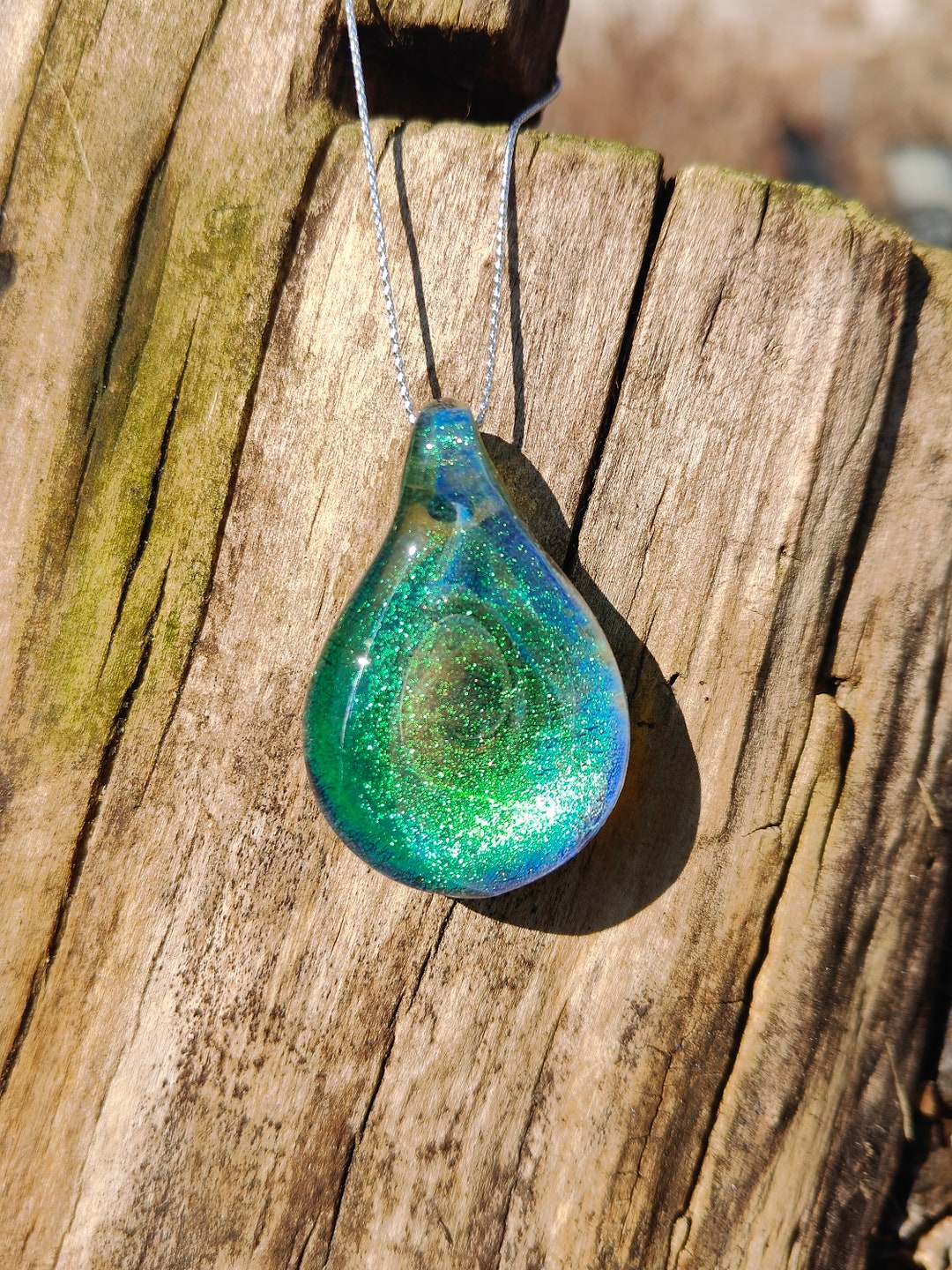 Abyssal Green Sparkle Glass Pendant - Etsy