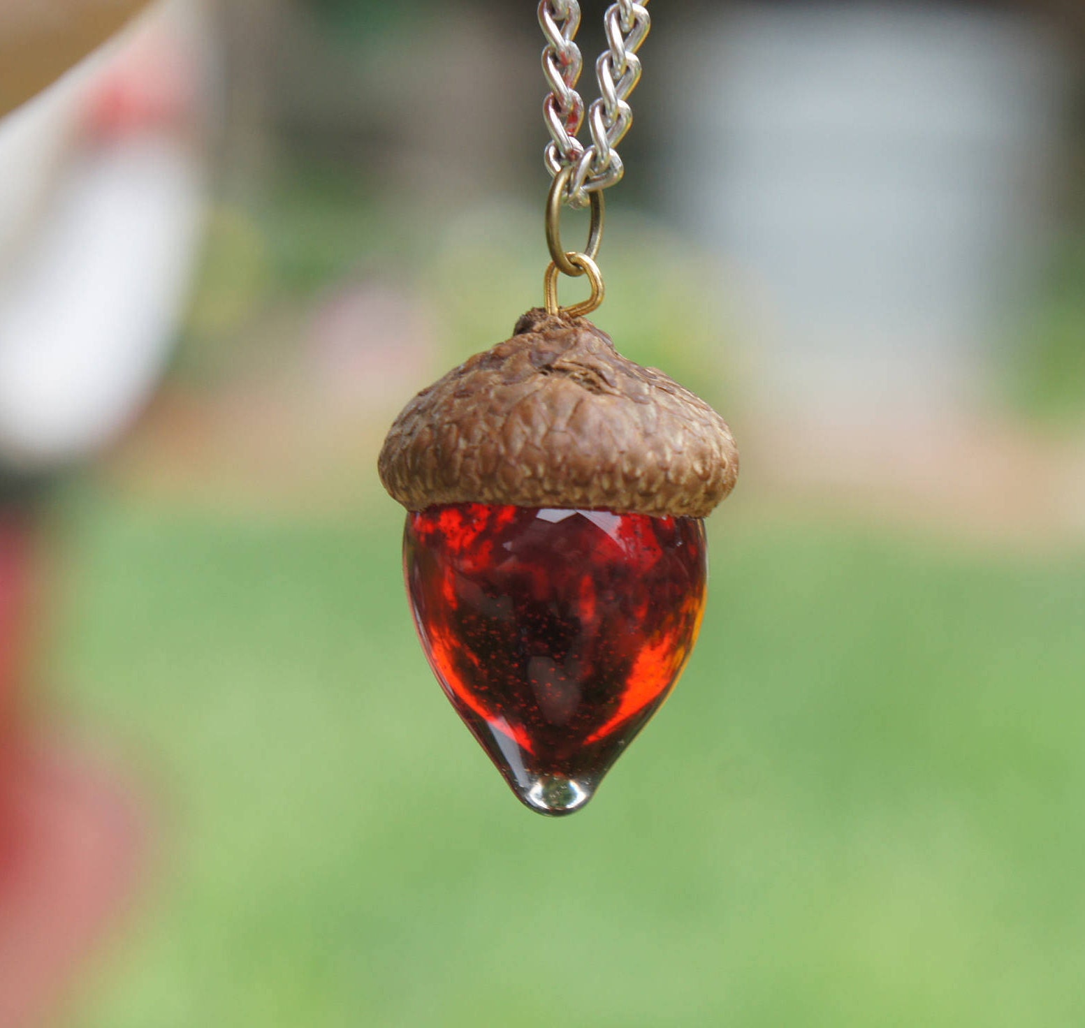Ruby Red Acorn Pendant | Etsy