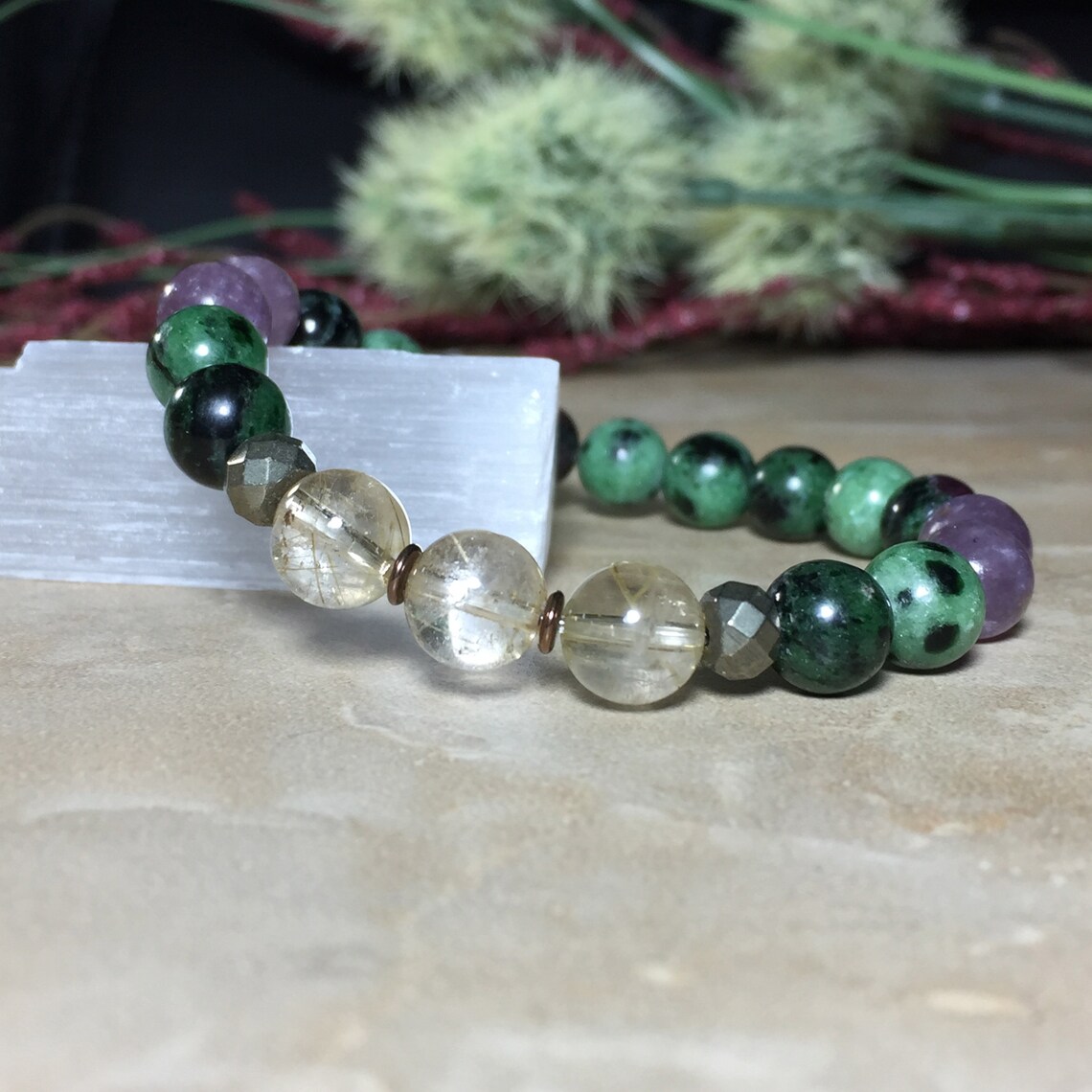 8mm Ruby Zoisite Bracelet Rutilated Quartz Bracelet - Etsy