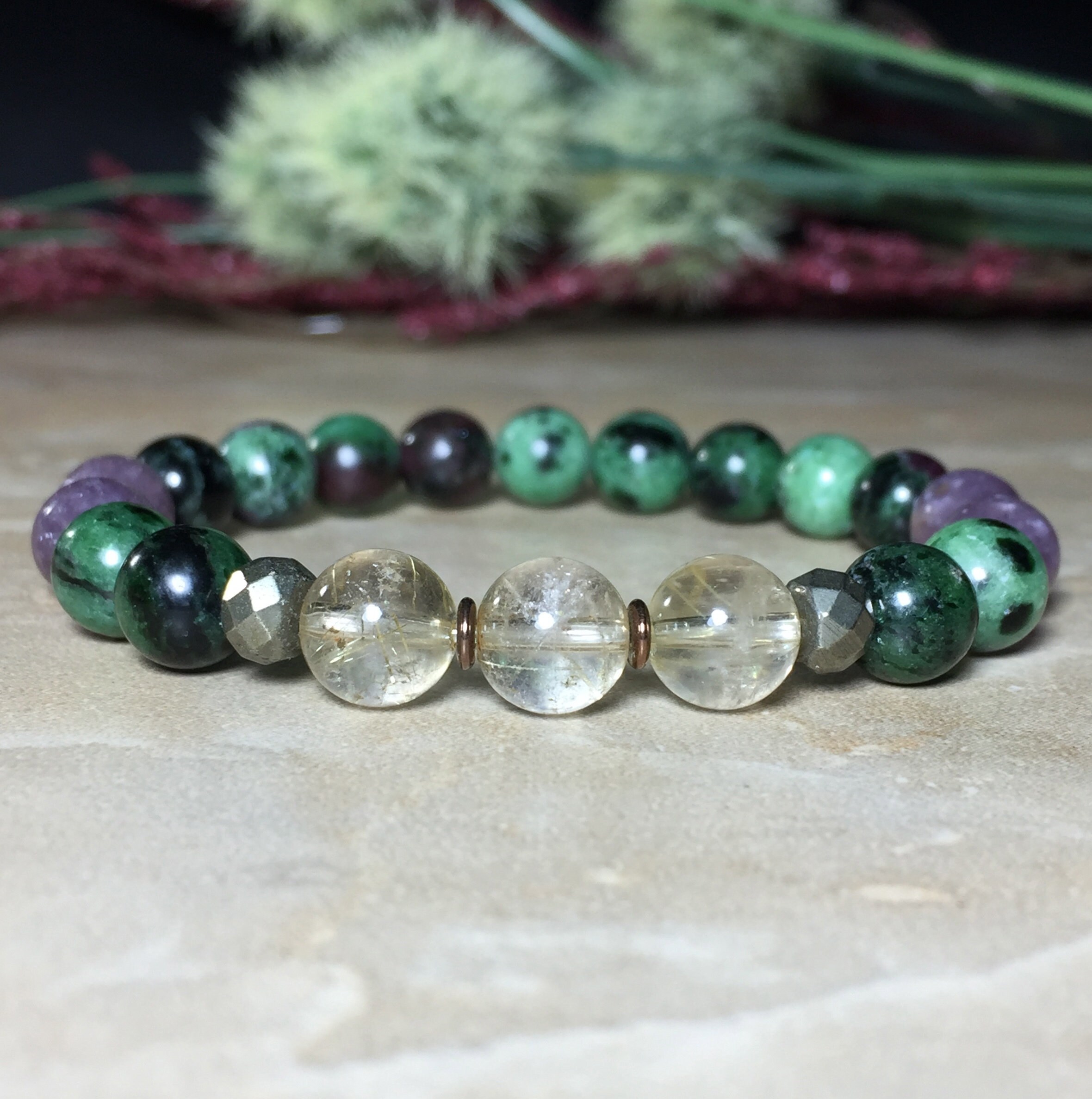 8mm Ruby Zoisite Bracelet Rutilated Quartz Bracelet | Etsy