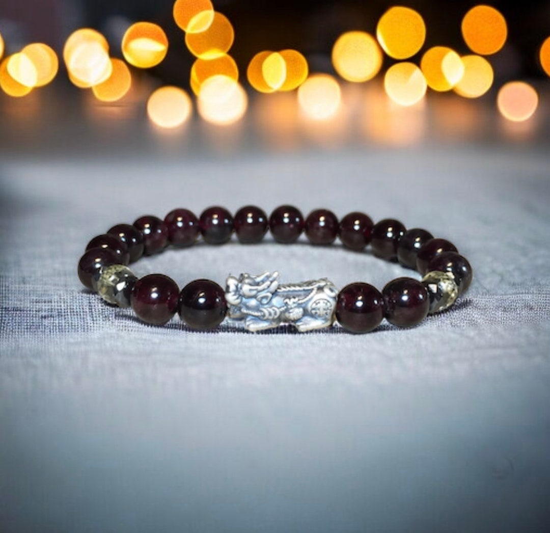 999 Genuine Silver Pixiu Bracelet, Pixiu Red Garnet Bracelet, Attract ...