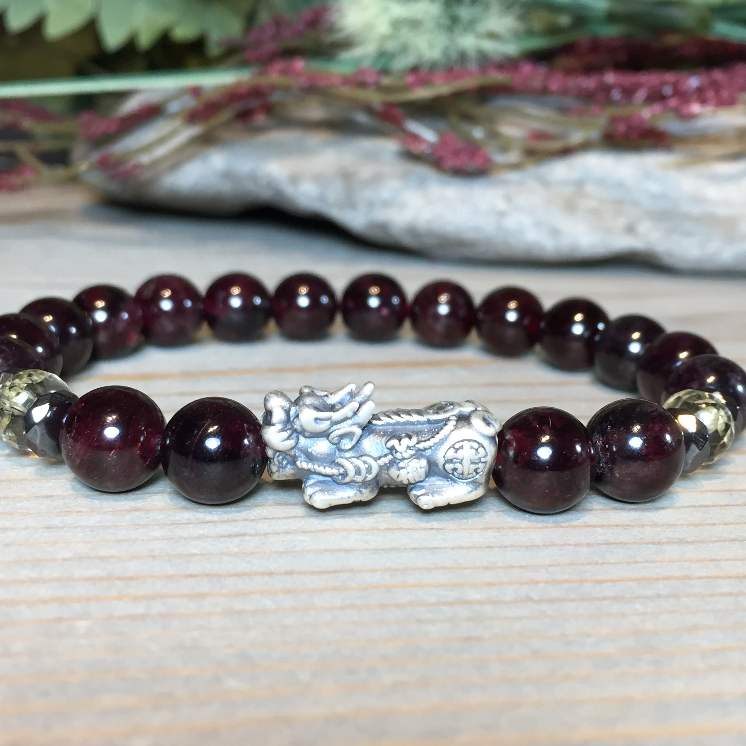 999 Genuine Silver Pixiu Bracelet Pixiu Red Garnet Bracelet - Etsy