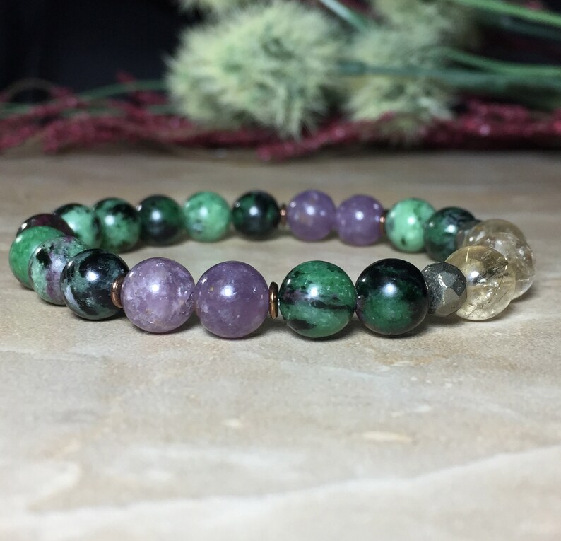 8mm Ruby Zoisite Bracelet Rutilated Quartz Bracelet - Etsy