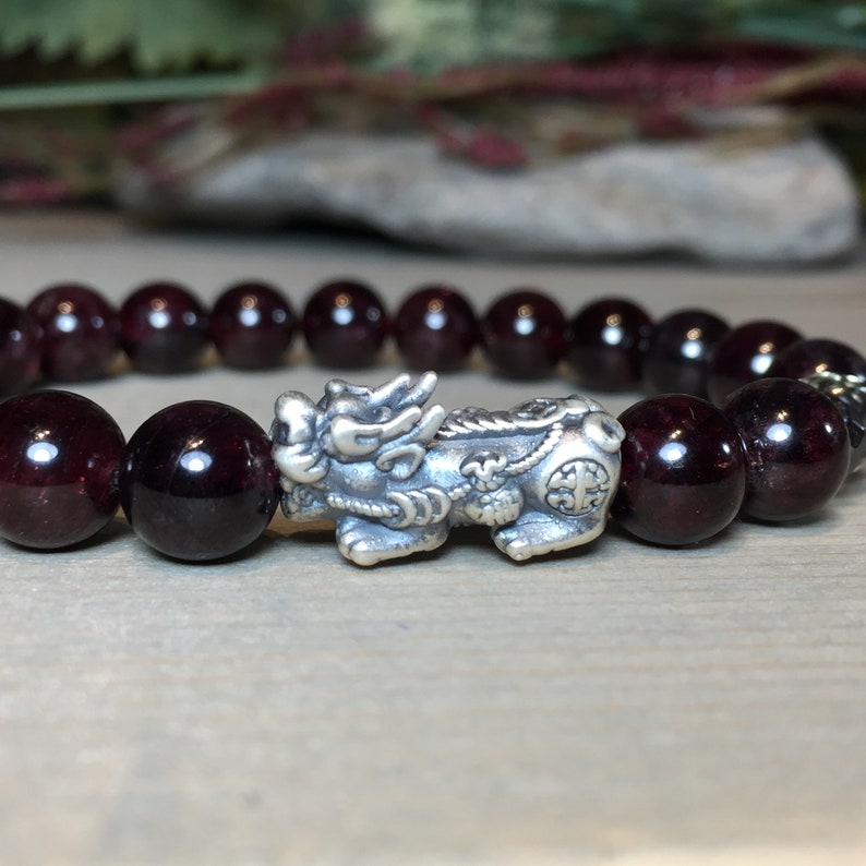 999 Genuine Silver Pixiu Bracelet Pixiu Red Garnet Bracelet | Etsy
