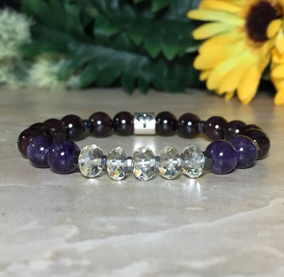 Aries Zodiac Gemstone Bracelet Garnet Bracelet Amethyst - Etsy