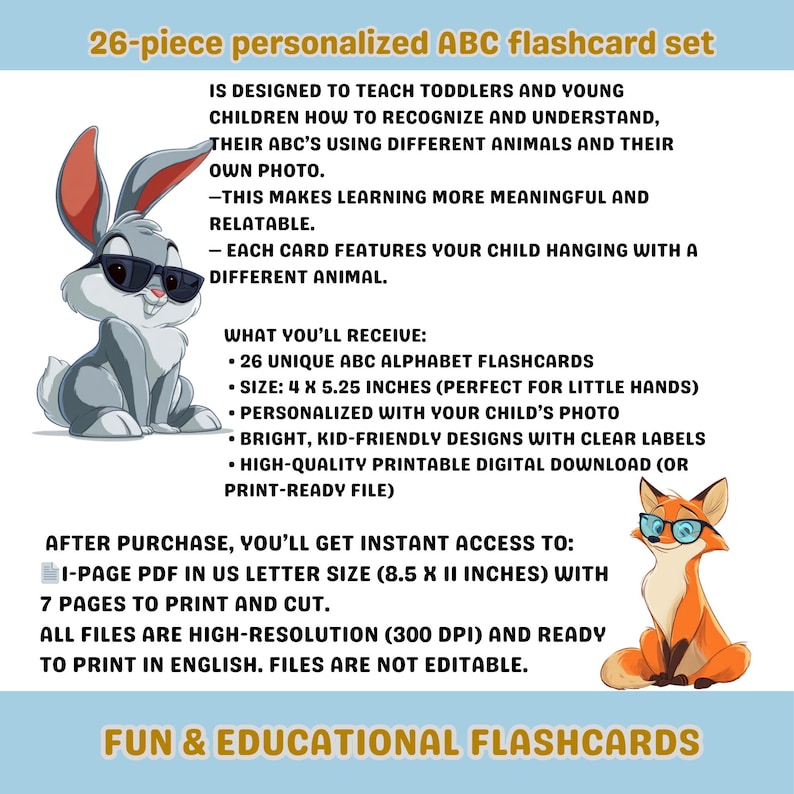 Personalized Animals With Shades ABC Flashcards (digital Download) - Etsy