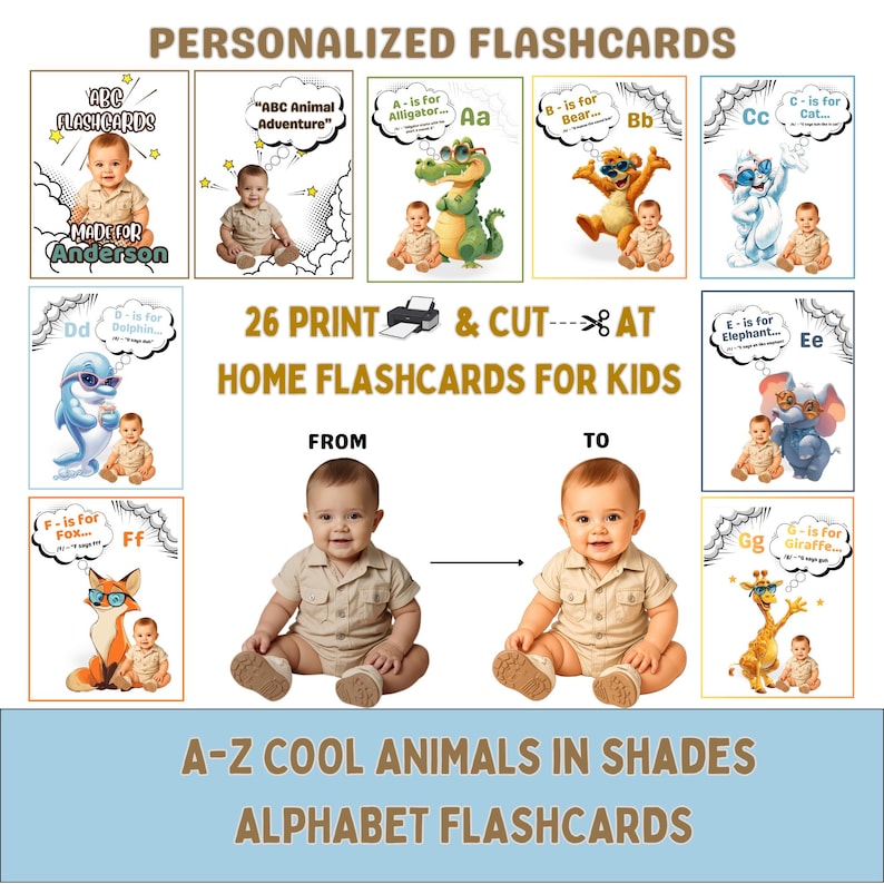 Personalized Animals With Shades ABC Flashcards (digital Download) - Etsy