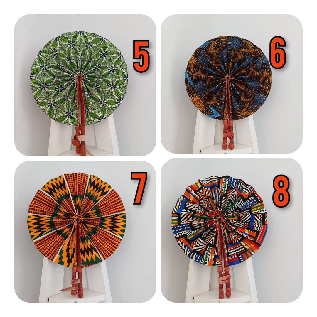 African Print Folding Fan: Handmade Leather Accent, Ghana Made - Etsy UK