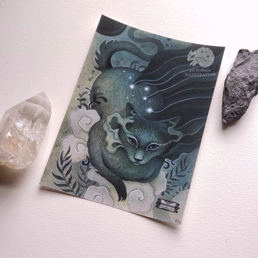 Ethereal Cat Matagot Spirit Print - Etsy