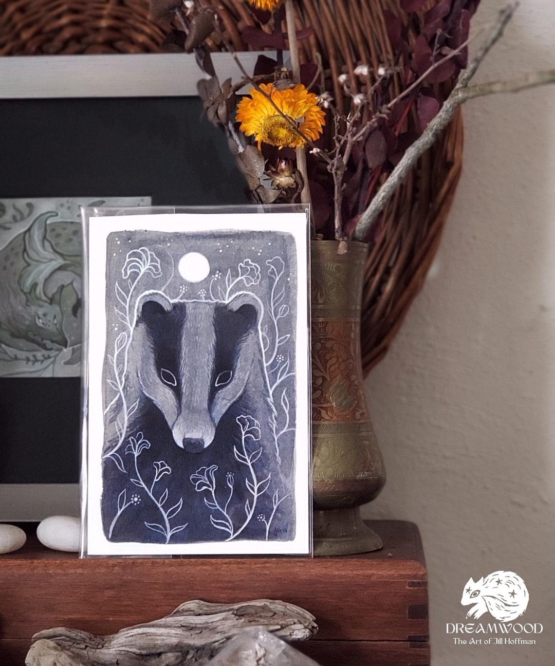 Moon Badger // 5x7 Unframed Fine Art Print // Storybook Woodland ...