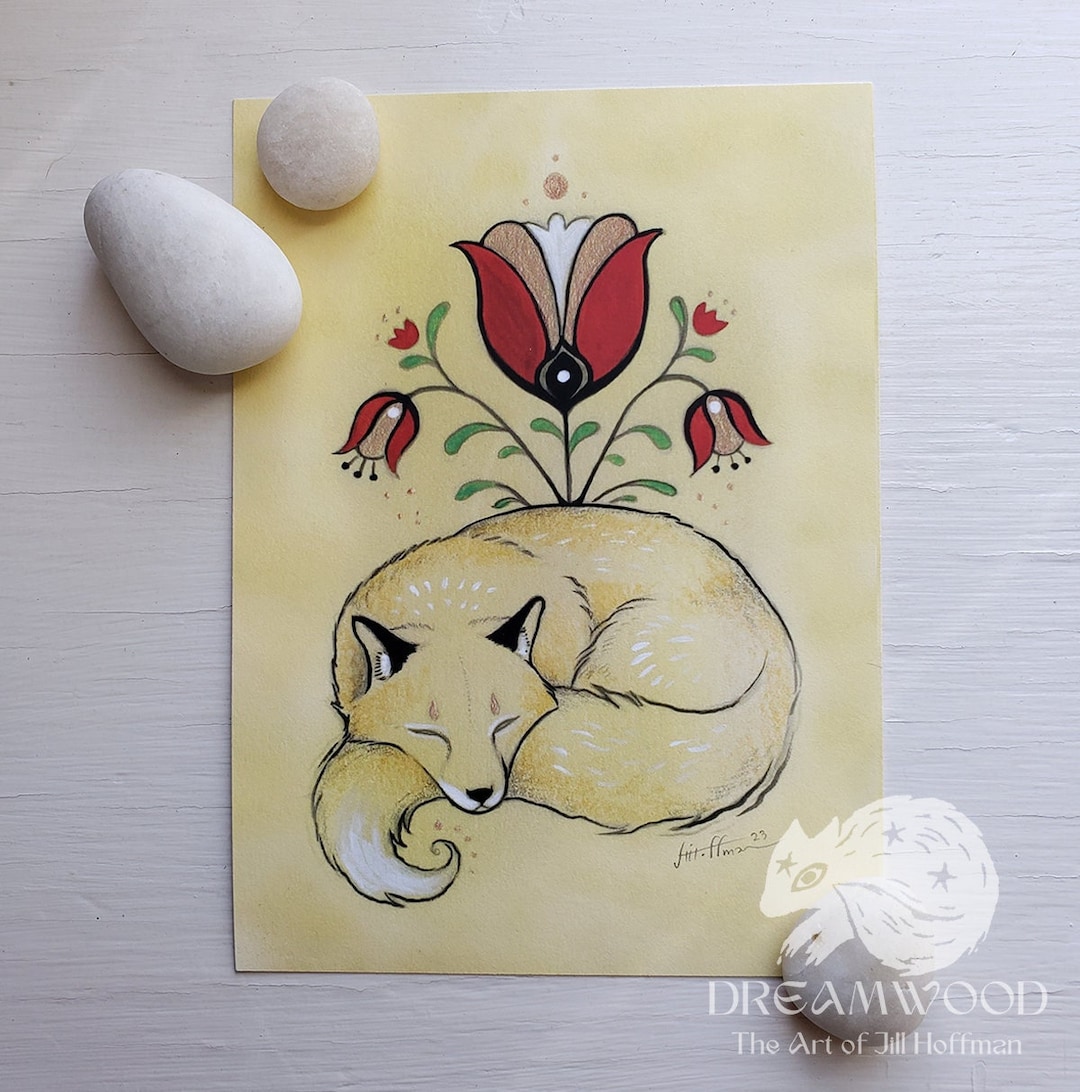 Sleeping "tulip Fox" Fine Art Print 5 X 7 Size // Pennsylvania Dutch ...