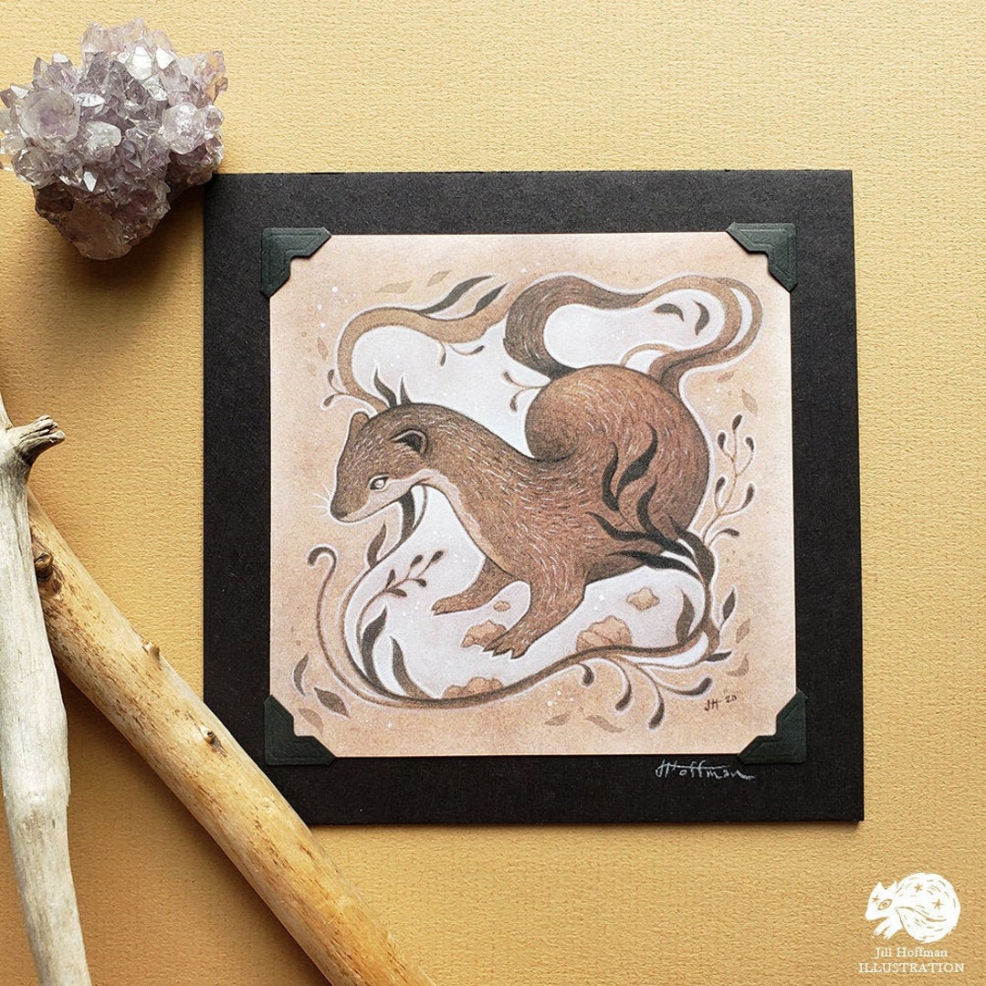 Least Weasel // 5 by 5 Mini Art Print // Ethereal Intuitive Animal Art ...