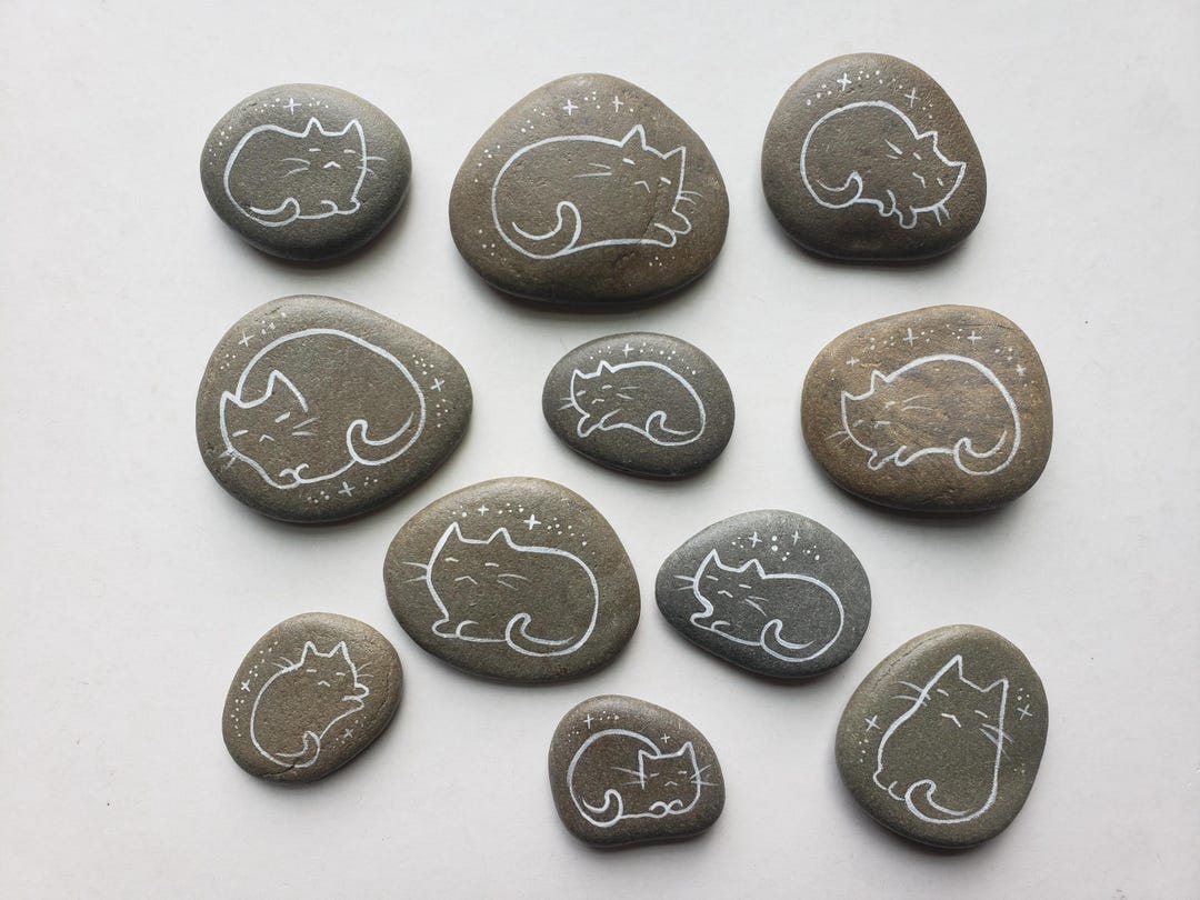 Stone Cat Charms // Eleven Hand-painted Stones // Tiny Rock Collection ...