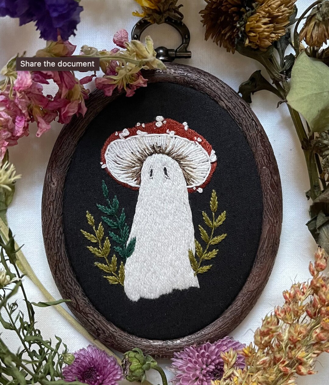 Embroidery Pattern: Ghost Mushroom W/ Leaves - Etsy