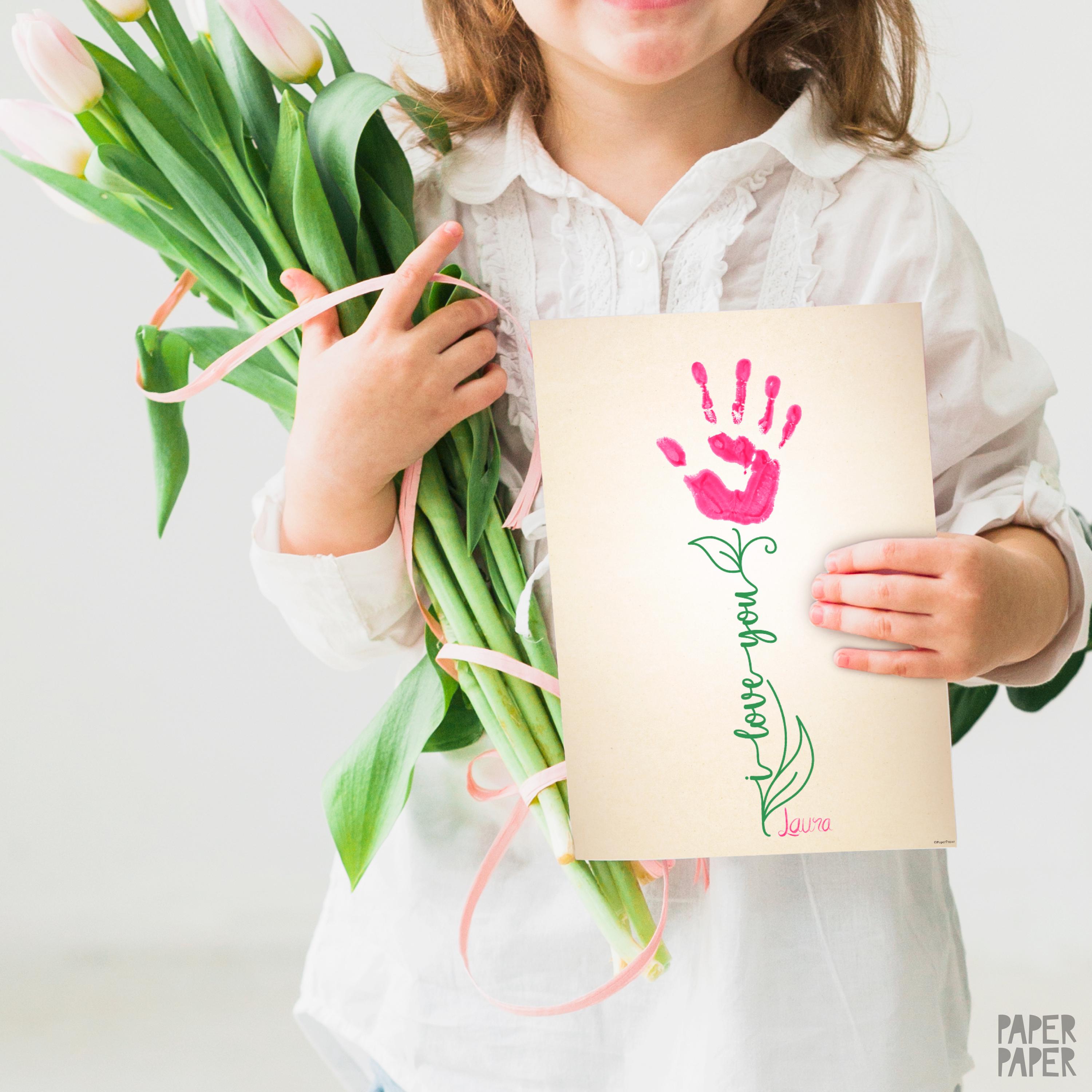 DIY Handprint Flower I Love You Card DIY Card Gift Memory Keepsake Gift ...